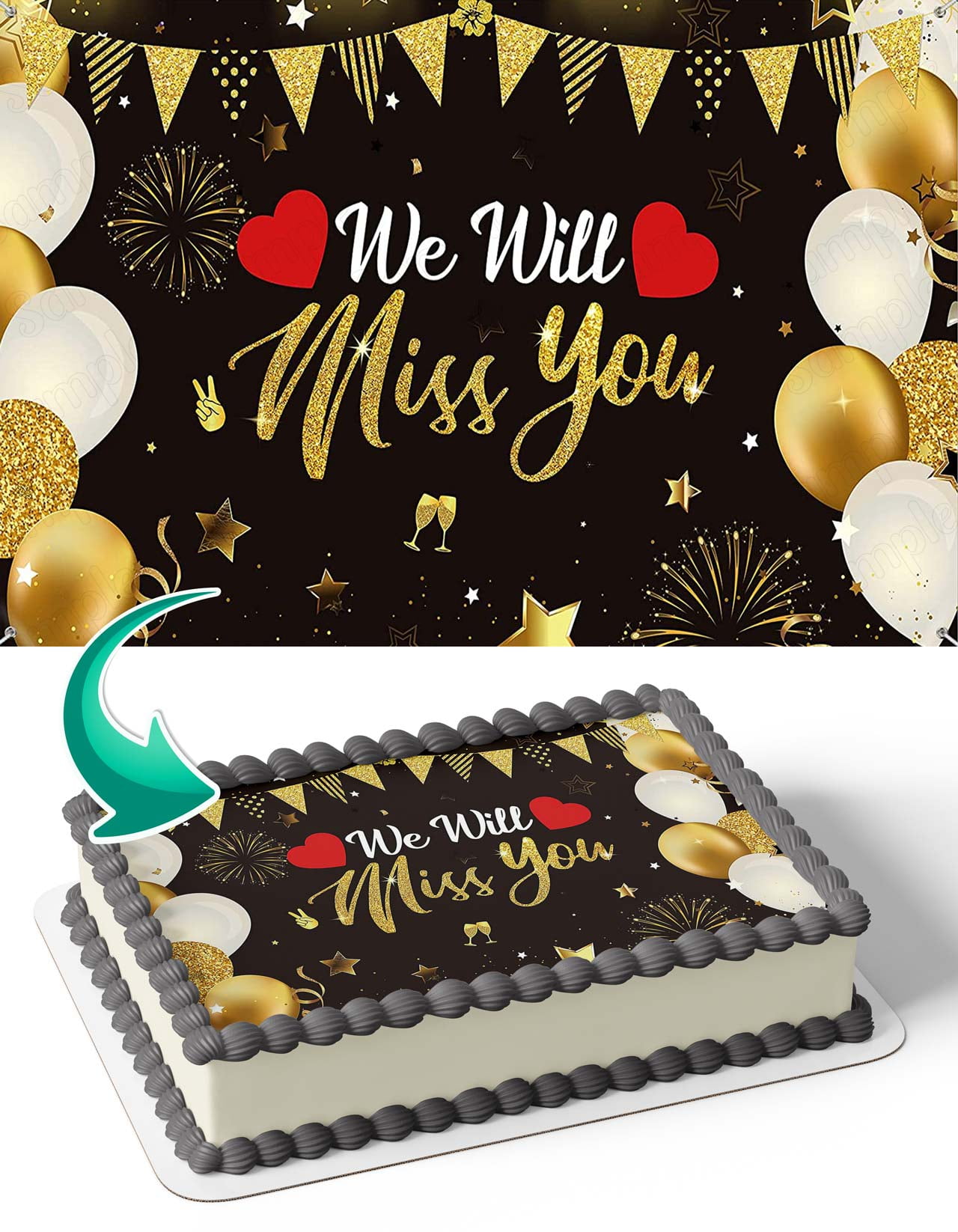 We Will Miss You Hearts Edible Image Cake Topper Personalized Birthday ...