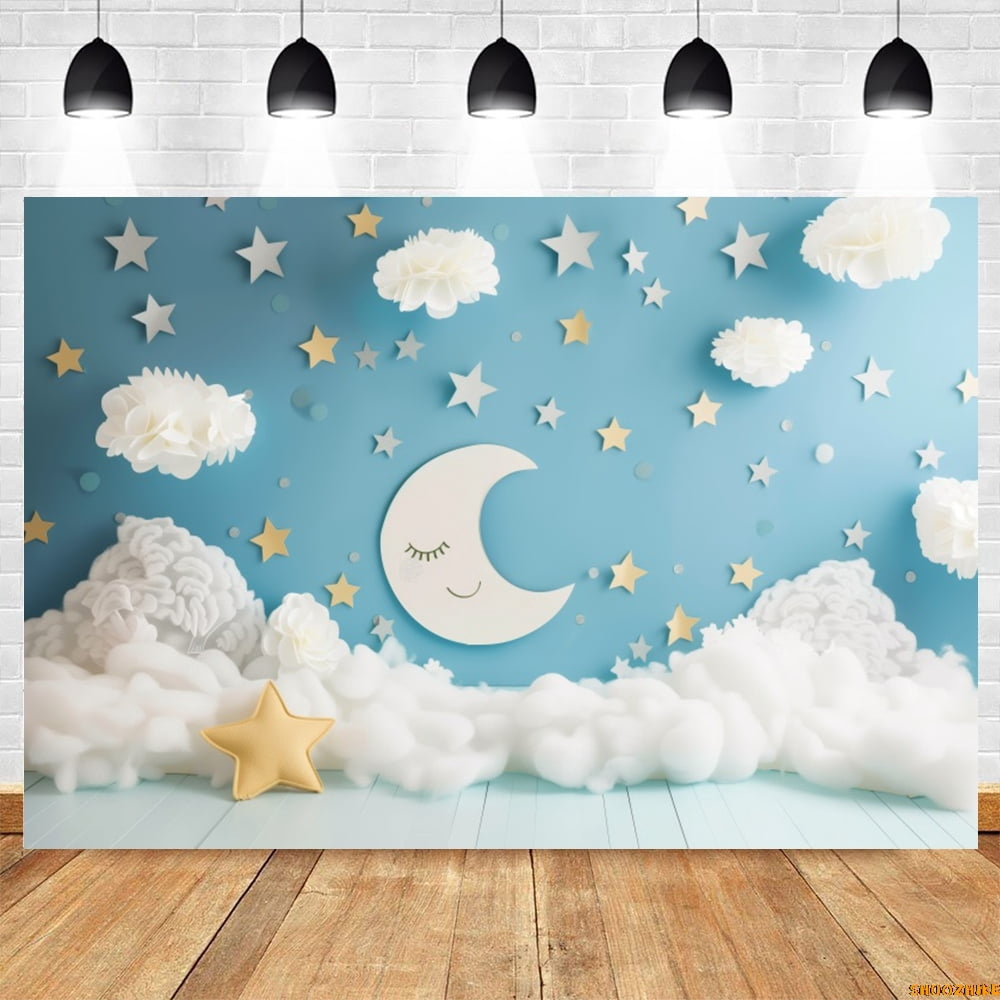 We are Over The Moon Baby Shower Backdrop Twinkle Clouds Birthday Party ...