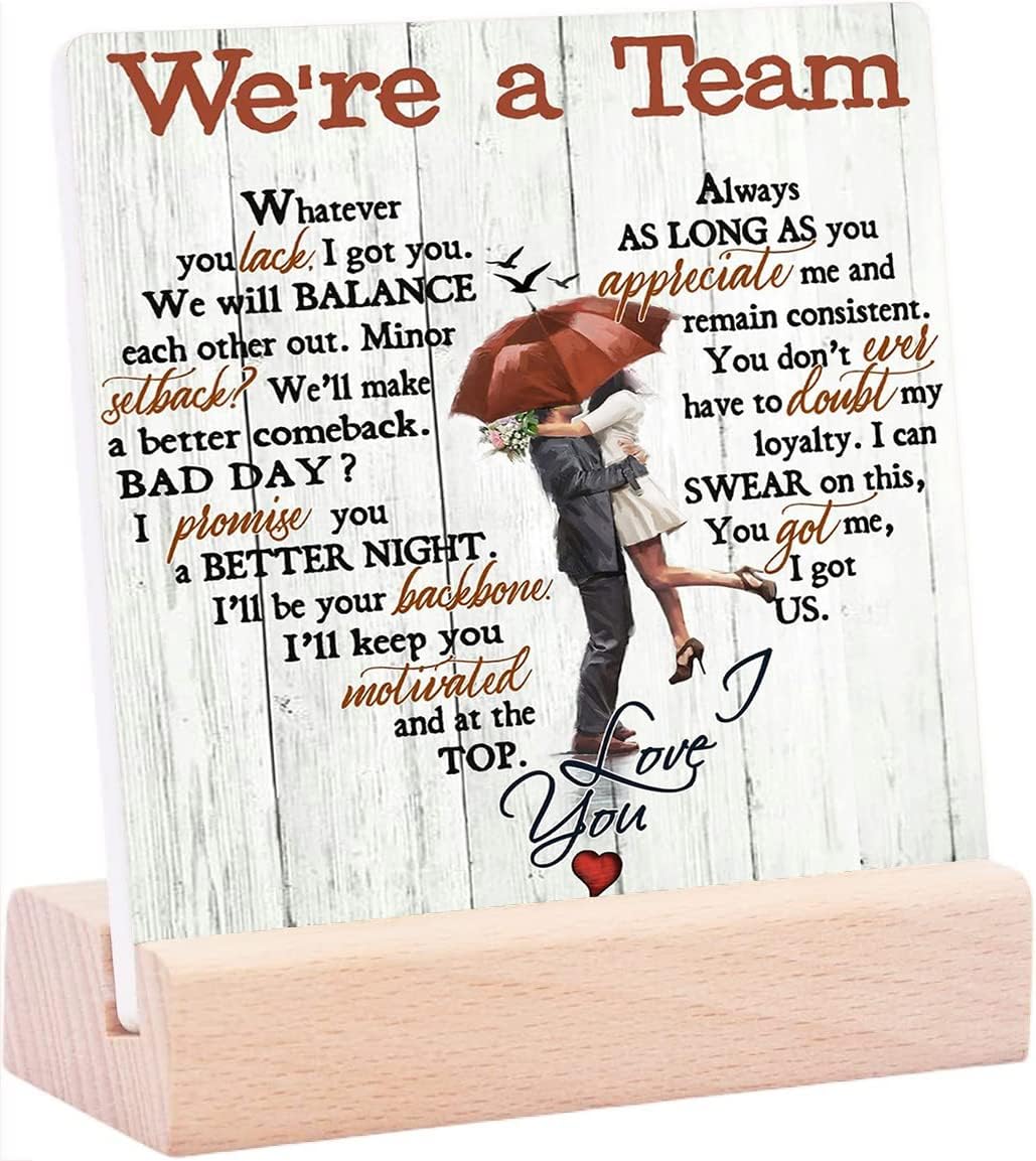 We’re A Team Couple Lovers Ceramic Table Plaque with Wooden Stand Motto ...