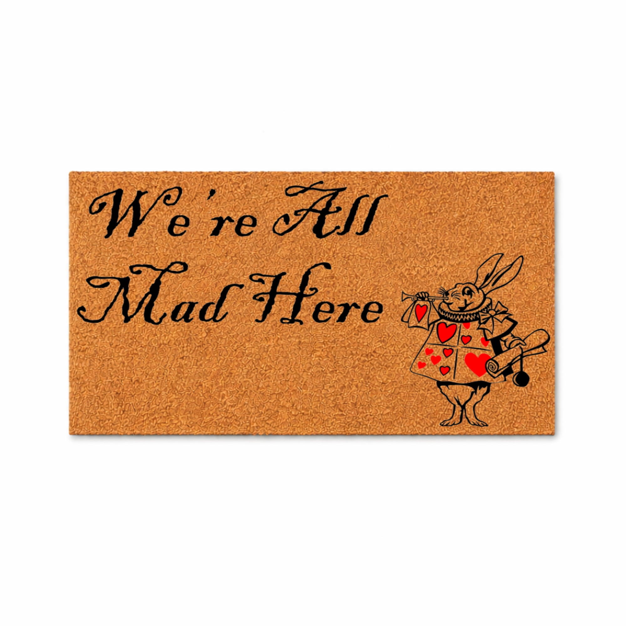 We’re All Mad Here Doormat, Alice In Wonderland Rabbit And Heart Card ...