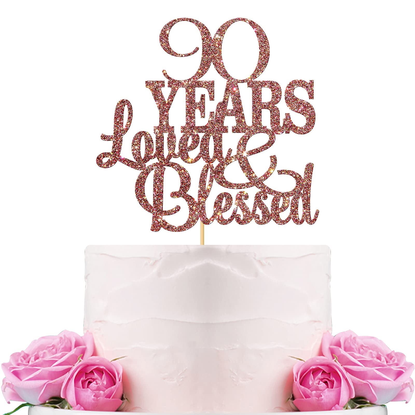 WeBenison 90 Years Blessed & Loved RST1 Cake Topper 90th Birthday Cake ...
