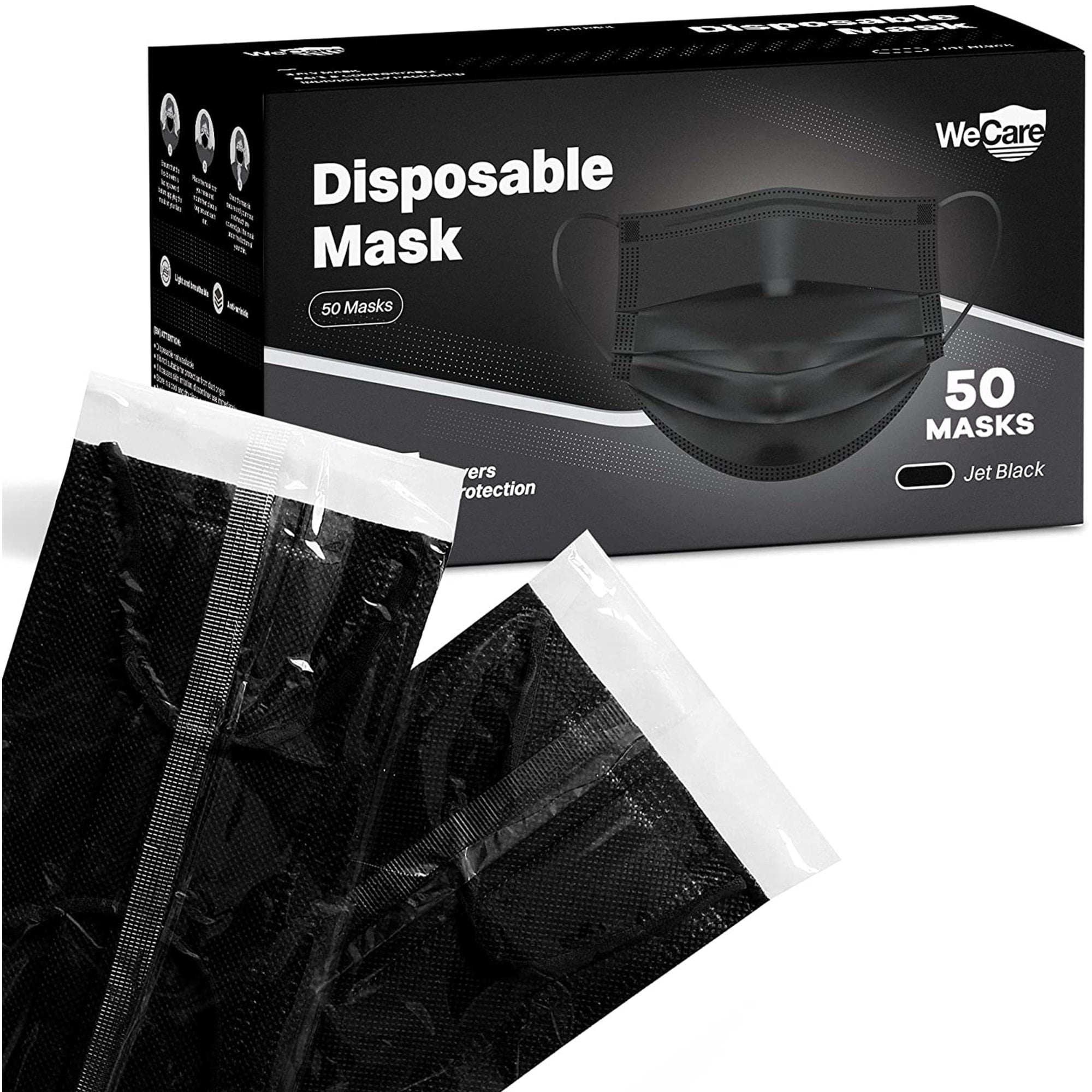 WeCare Disposable 3-Ply Face Masks with Ear Loop, Jet Black - 50 ...