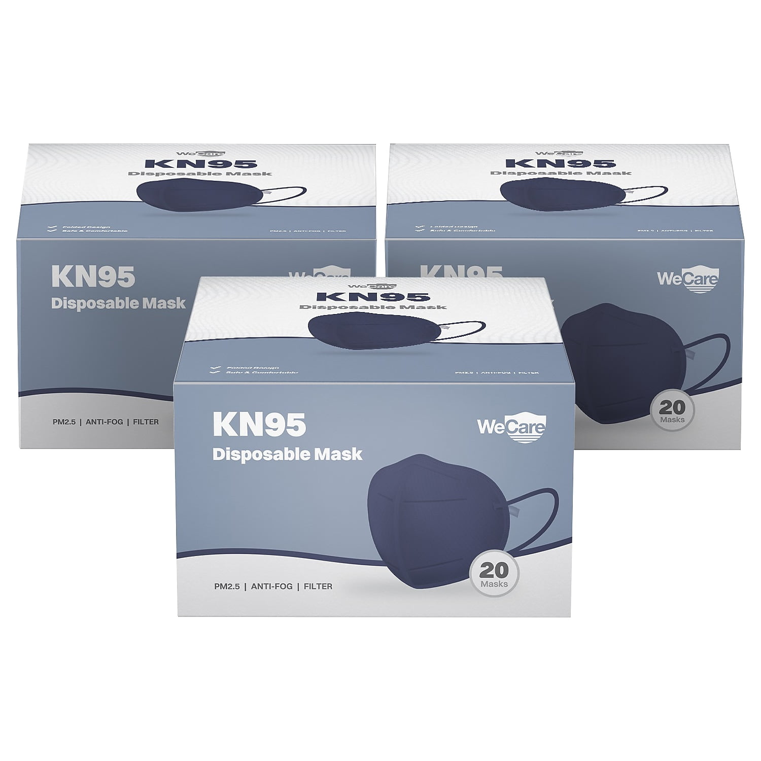 WeCare Disposable KN95 Face Mask Adult Navy 20 Masks/Box 3 Boxes/Pack ...