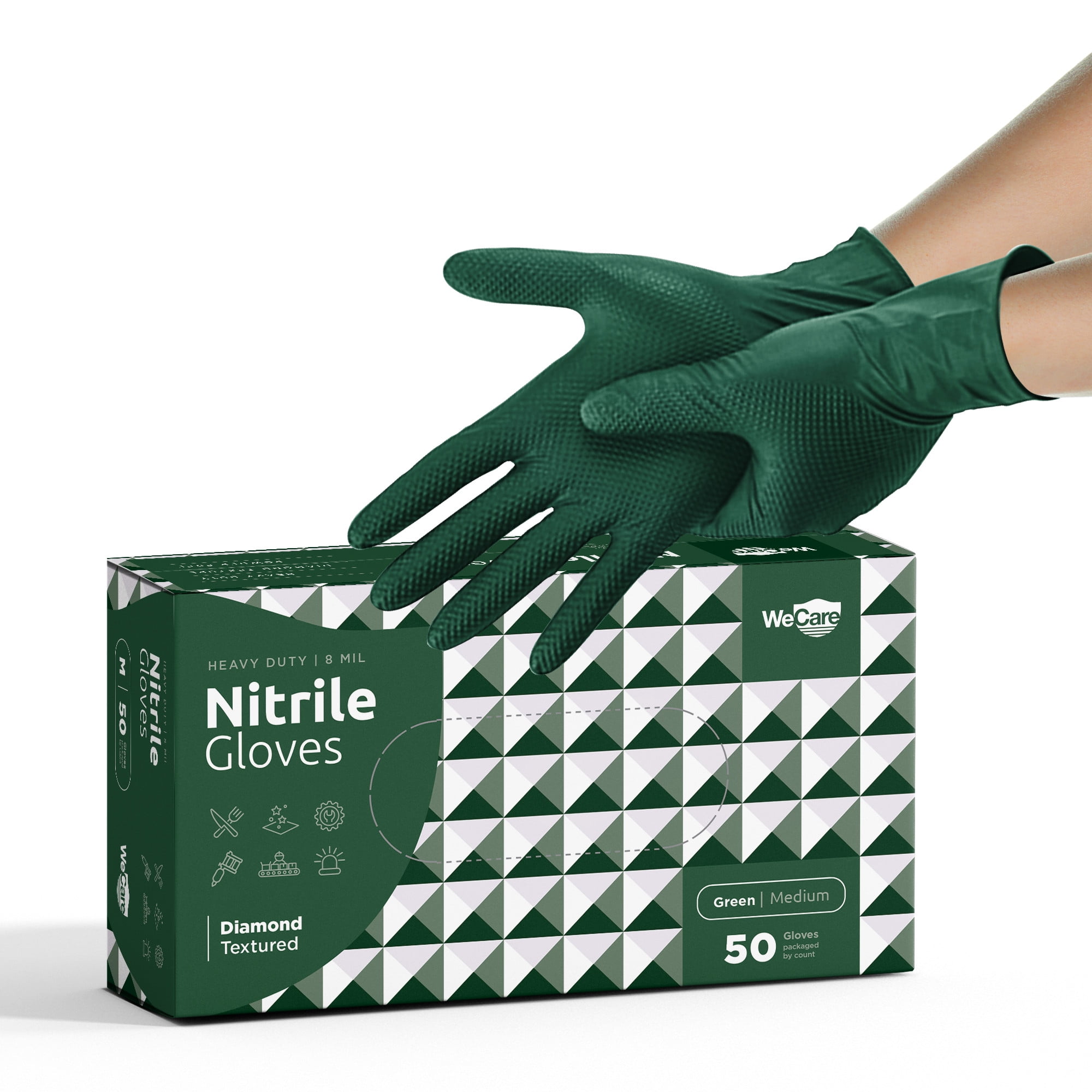WeCare Nitrile Gloves 8 Mil - Heavy Duty Gloves with Diamond Texture ...