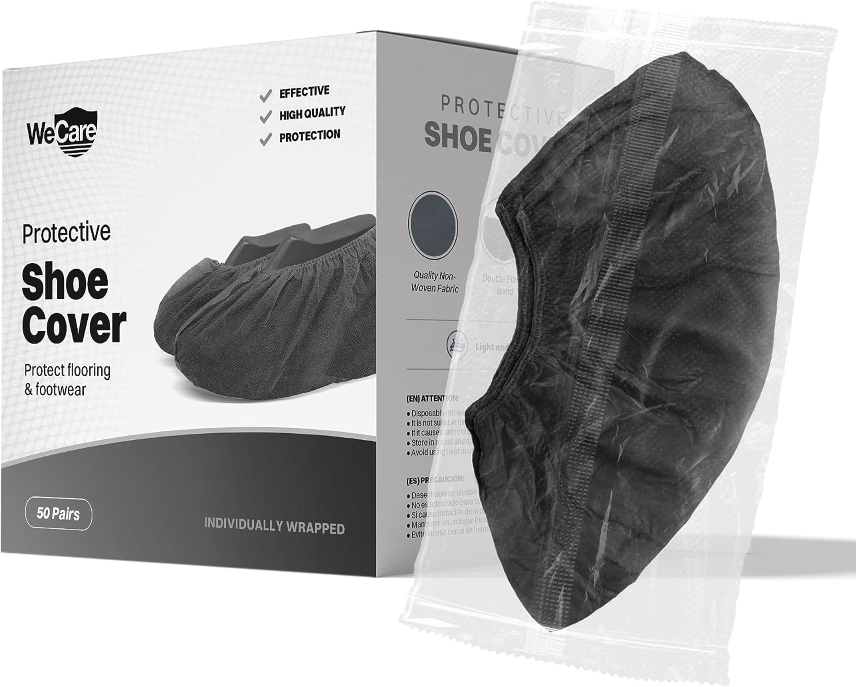 WeCare Protective Shoe Covers, Individually wrapped - 50 Pairs - Black ...