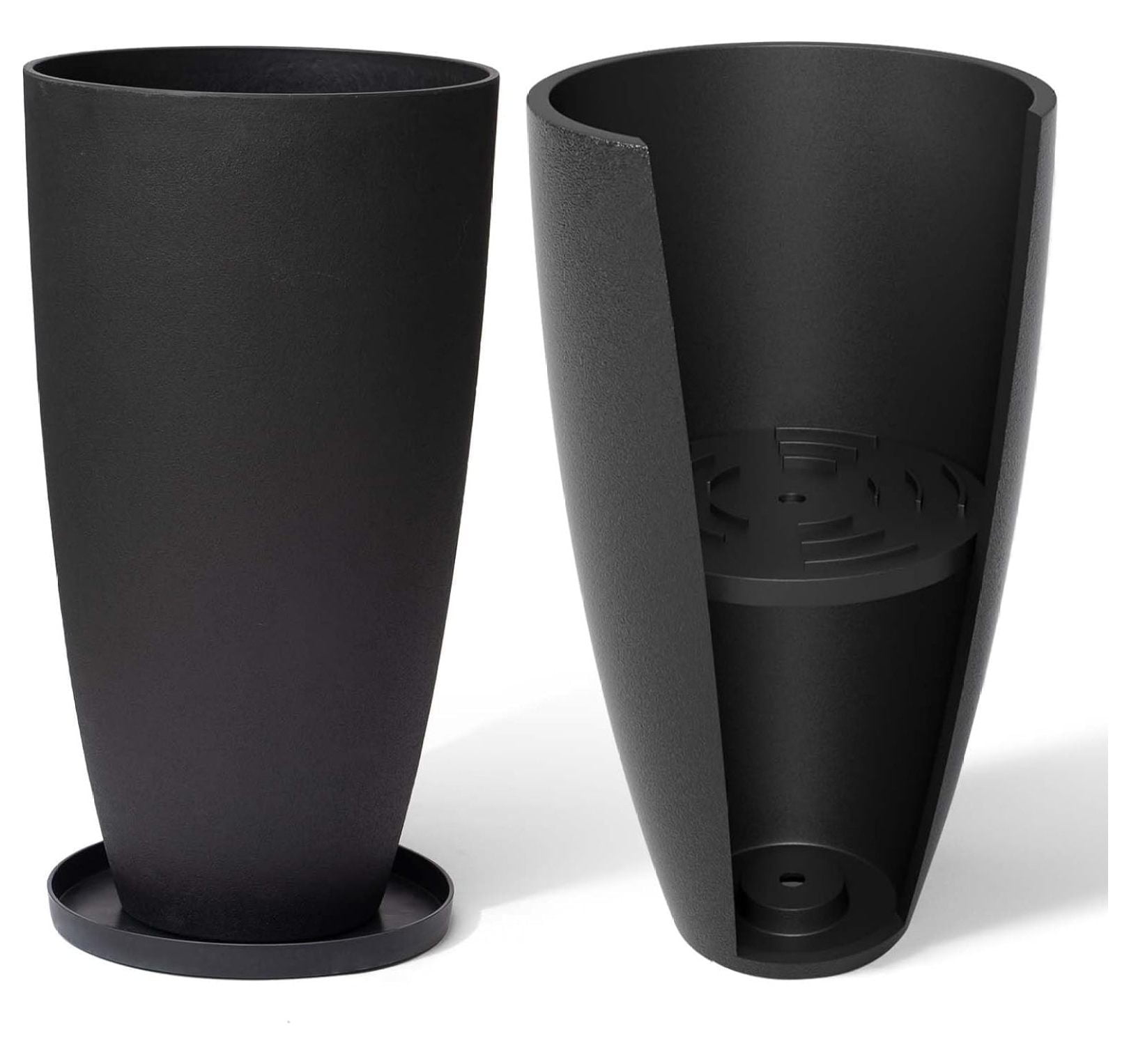 WeCcQuue Black Tall Planters 27 Inch,2 Pack Indoor/Outdoor Planters ...