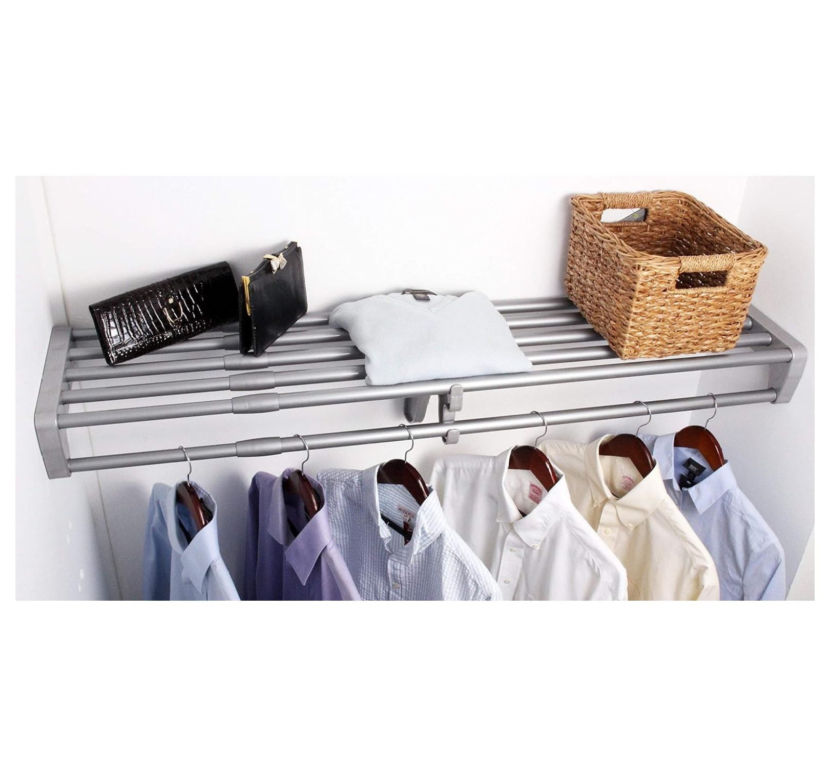 WeCcQuue-Expandable-Closet Shelf with Hanging Rod- 40.5" to 73" -Silver ...