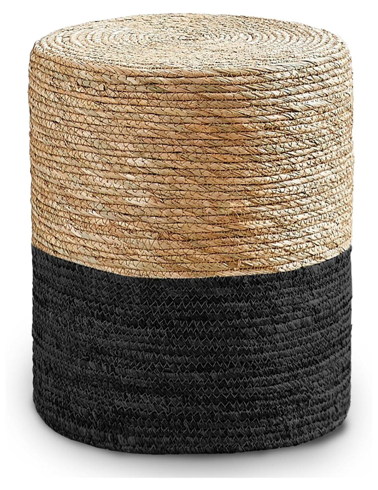 Mxfurhawa Pouf Ottoman Round Patio Foot Stool Outdoor Natural Black Seagrass