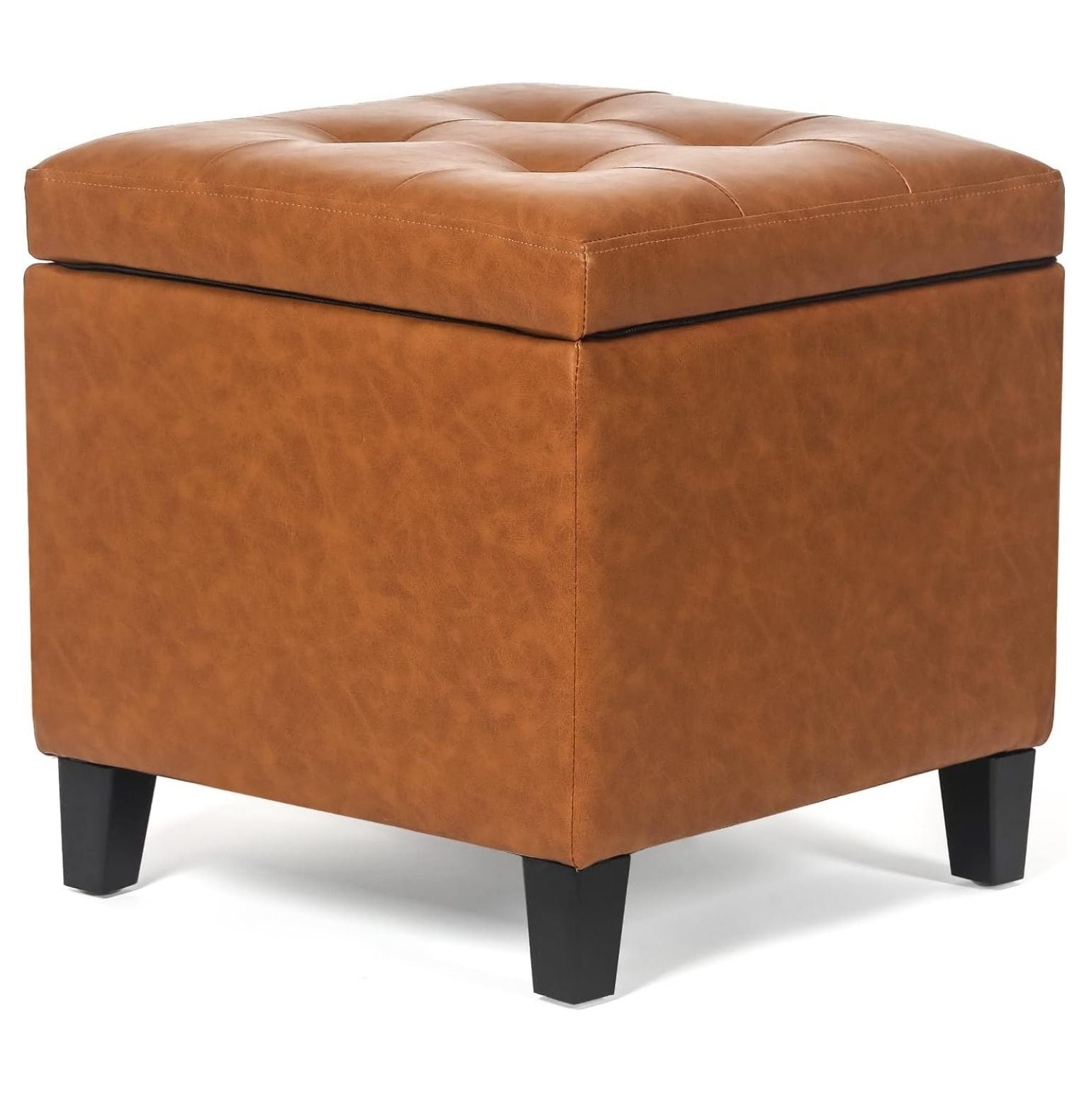 WeCcQuue Tufted Faux Leather Storage Ottoman Square Cube Foot Rest ...