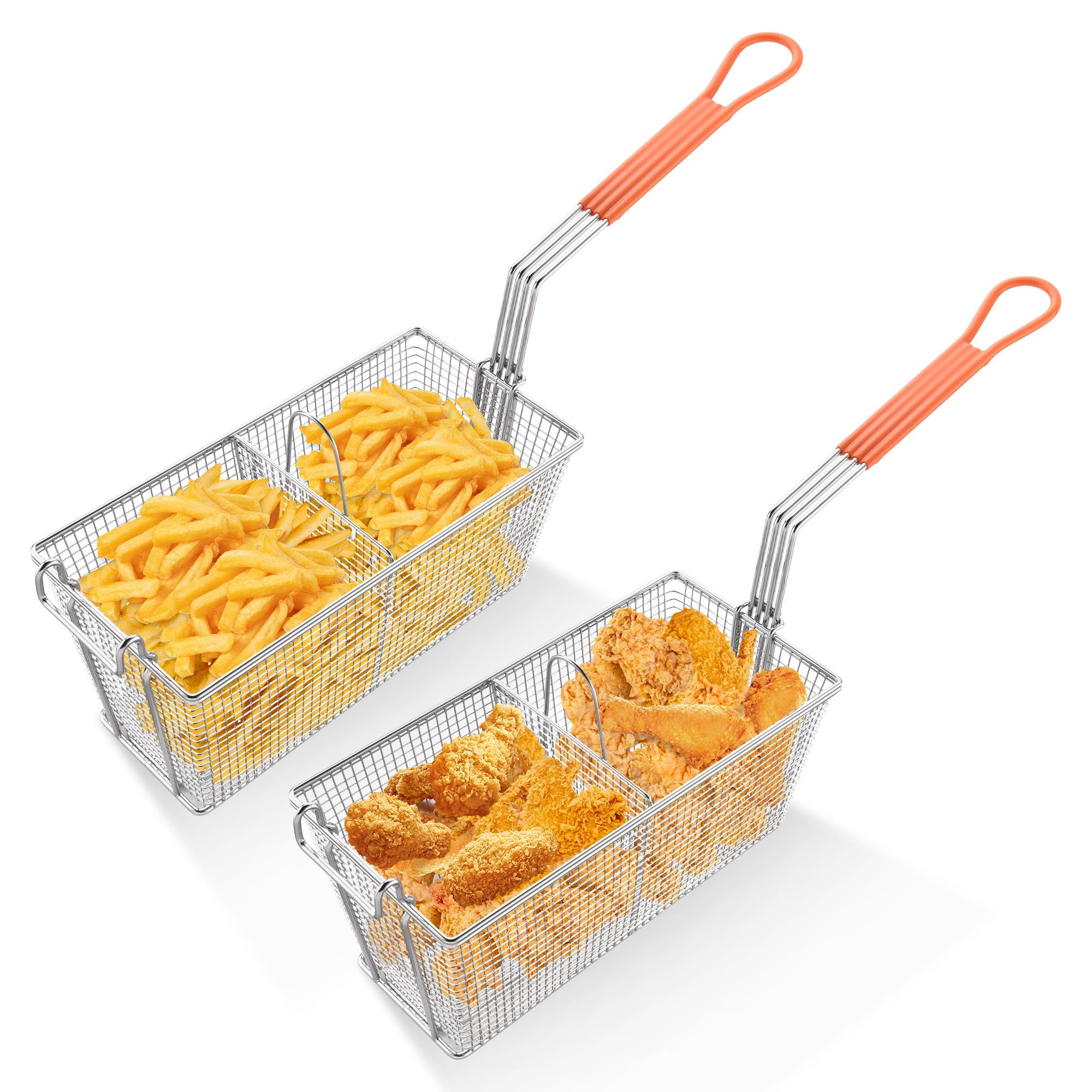 WeChef 2 Packs Deep Fryer Basket with Divider Heavy Duty Construction ...