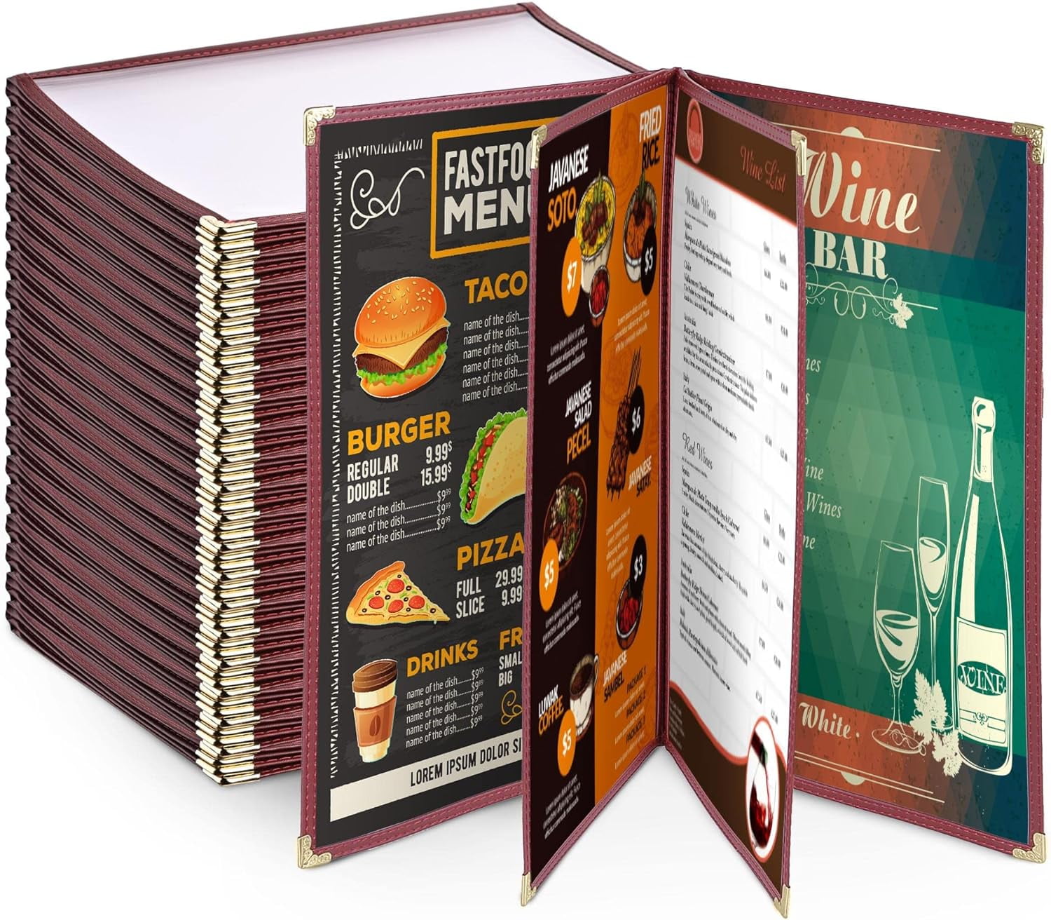 WeChef 20 Pack Restaurant Menu Covers 8.5 x 14" Book Style 4 Pages 8 ...
