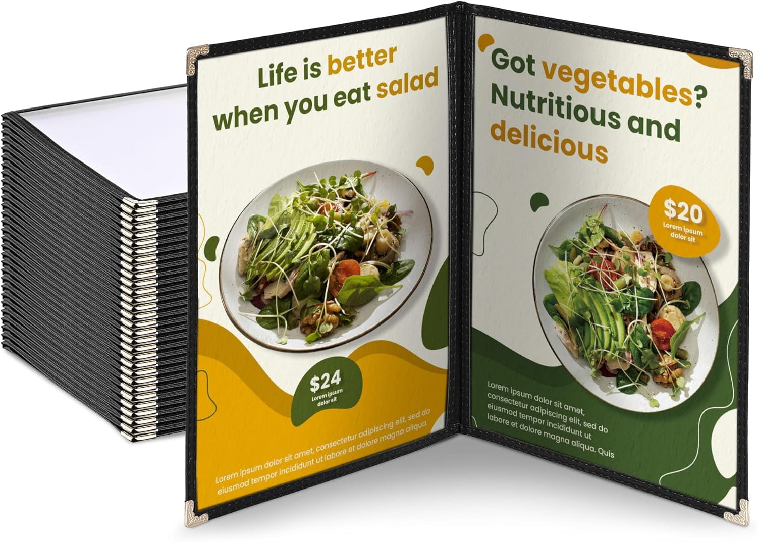 WeChef 30 Pack 8.5" x 11" Restaurant Menu Covers Double Fold 2 Pages 4 ...