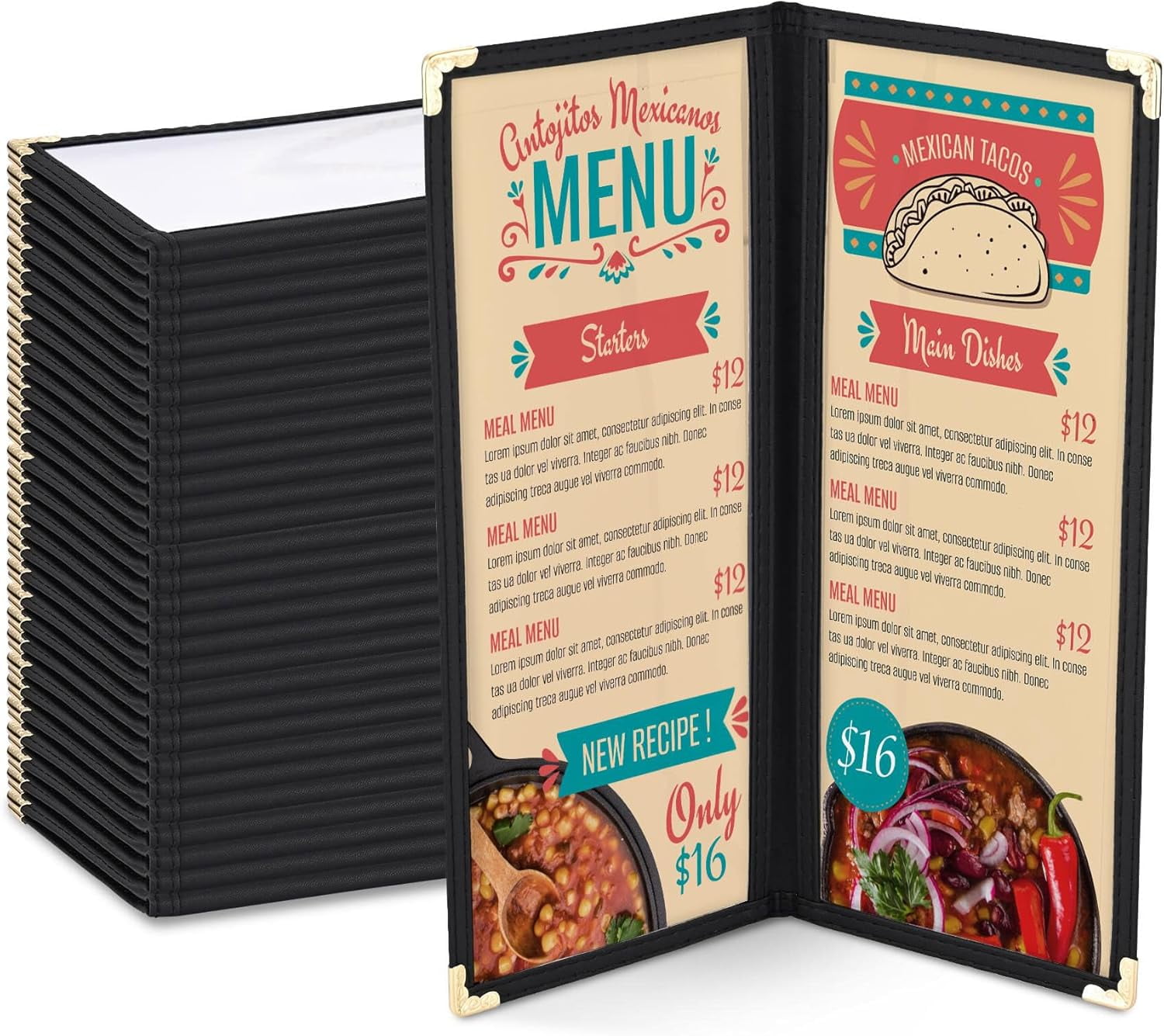 WeChef 30 Pack Restaurant Menu Covers 4.25x11" Double Stitched Menu ...