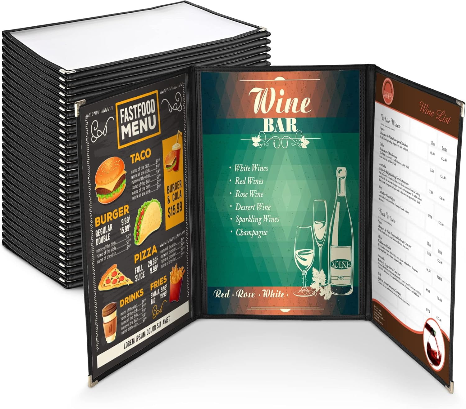 WeChef 30 Pack Restaurant Menu Covers 8.5 x 14 Triple Fold 3 Pages 6 ...