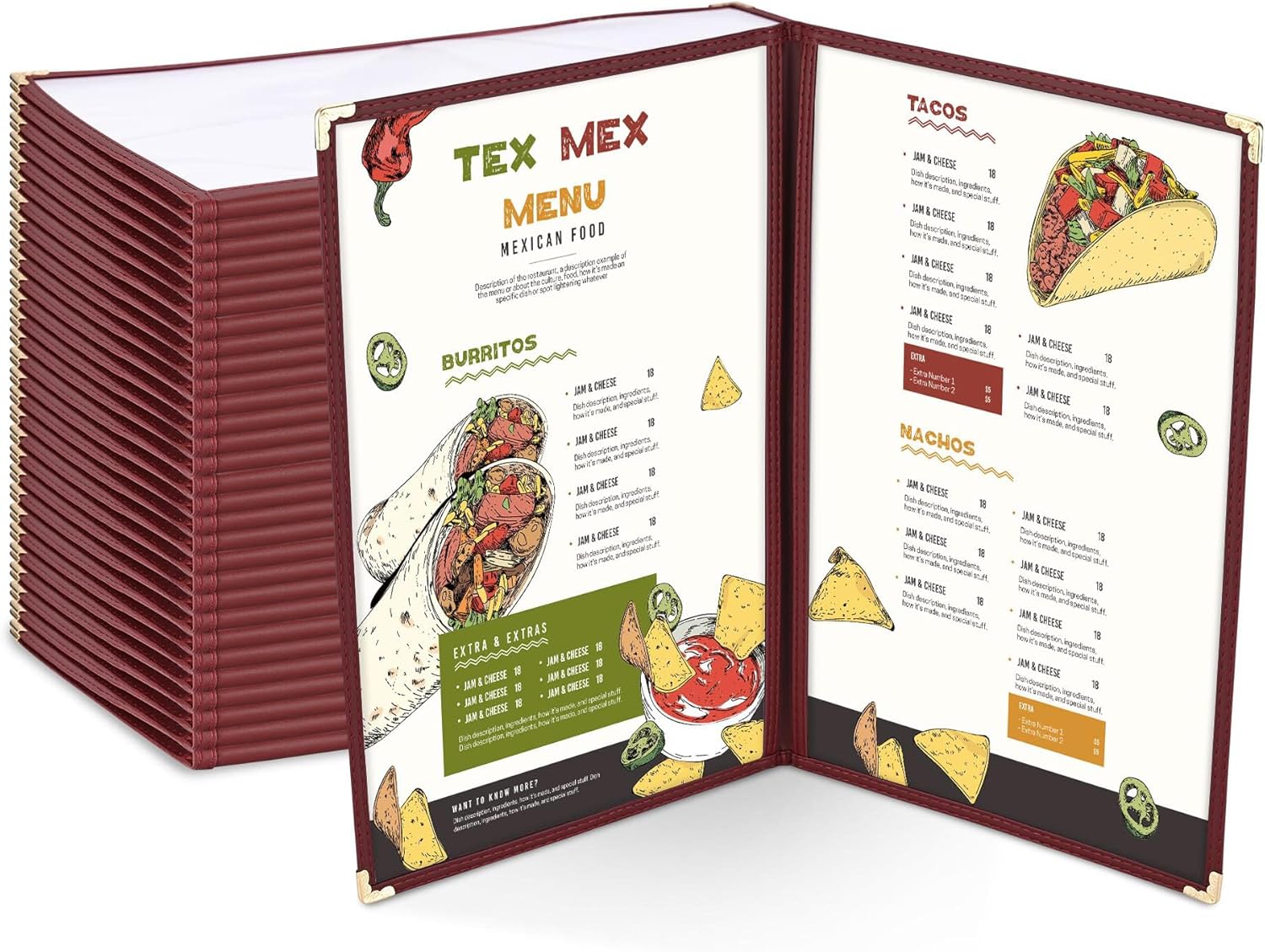 WeChef 30 Pack Restaurant Menu Covers Red 8.5x14" Double Stitched 2 ...