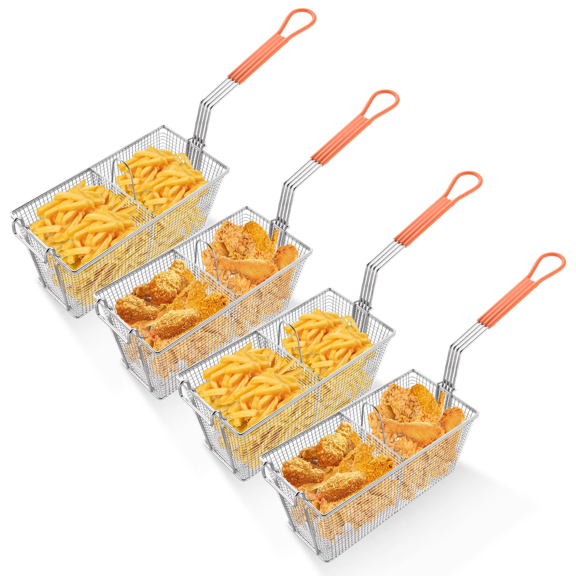 WeChef 4 Packs Deep Fryer Basket with Handle Divider Heavy Duty ...