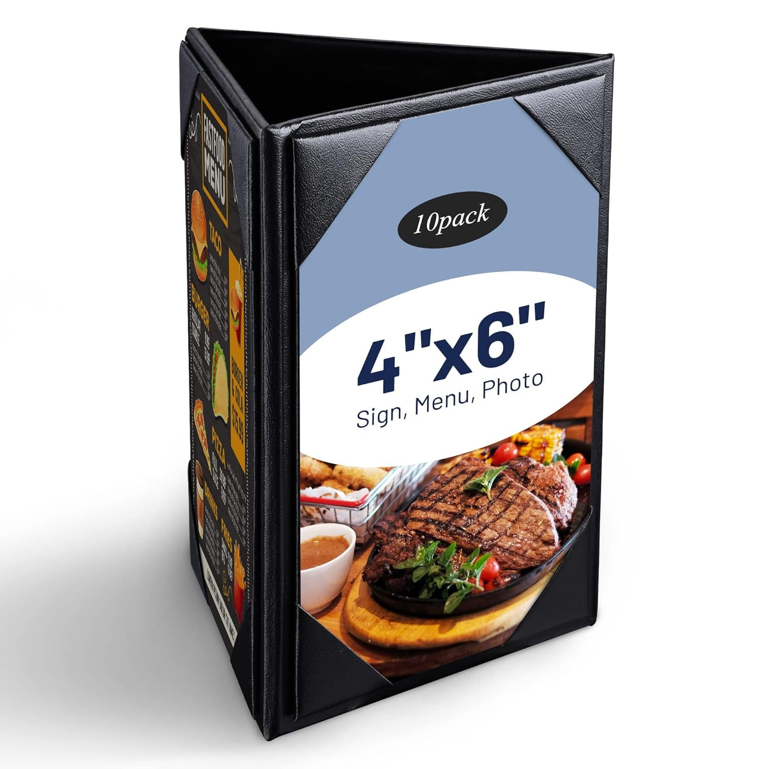 WeChef 4x6 inch Table Tent Leatherette Menu Holders 3-Side Menu ...