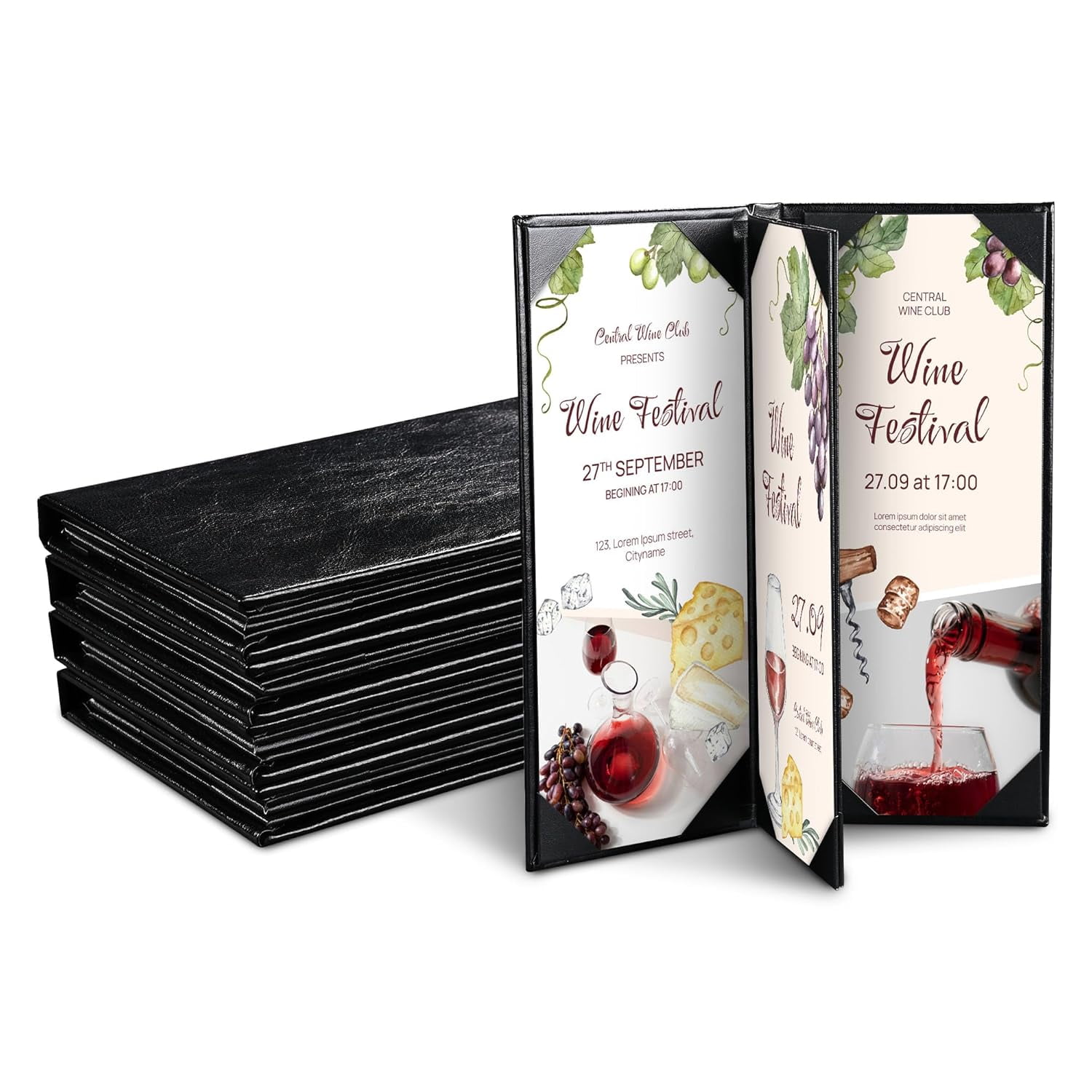 WeChef 5 Pack Menu Covers 4.25"x11" 4 View Leather Menu Holders Angled ...