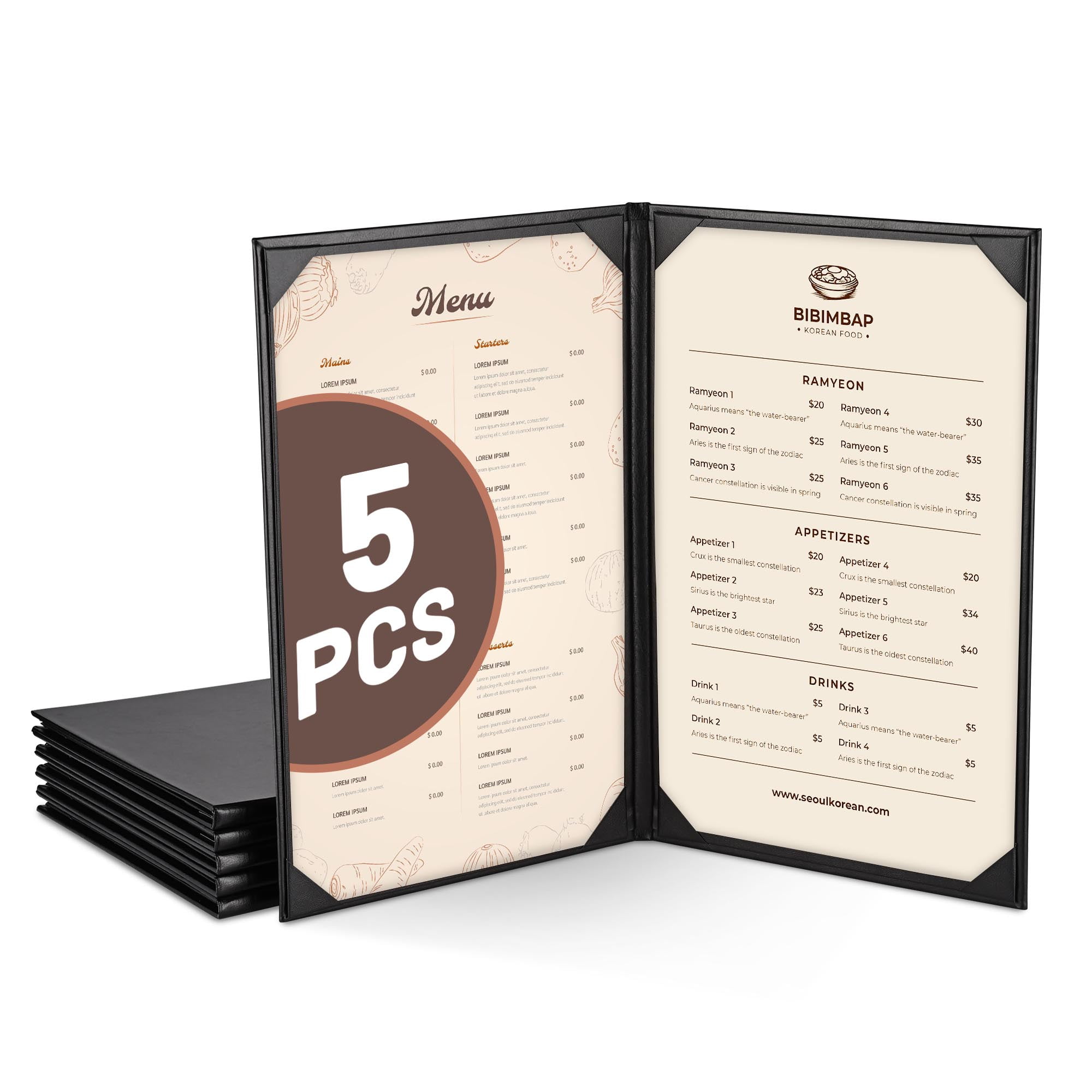 WeChef 5 Pack Menu Covers 8.5"x14" 2 Views Faux Leather Cafe Restaurant ...