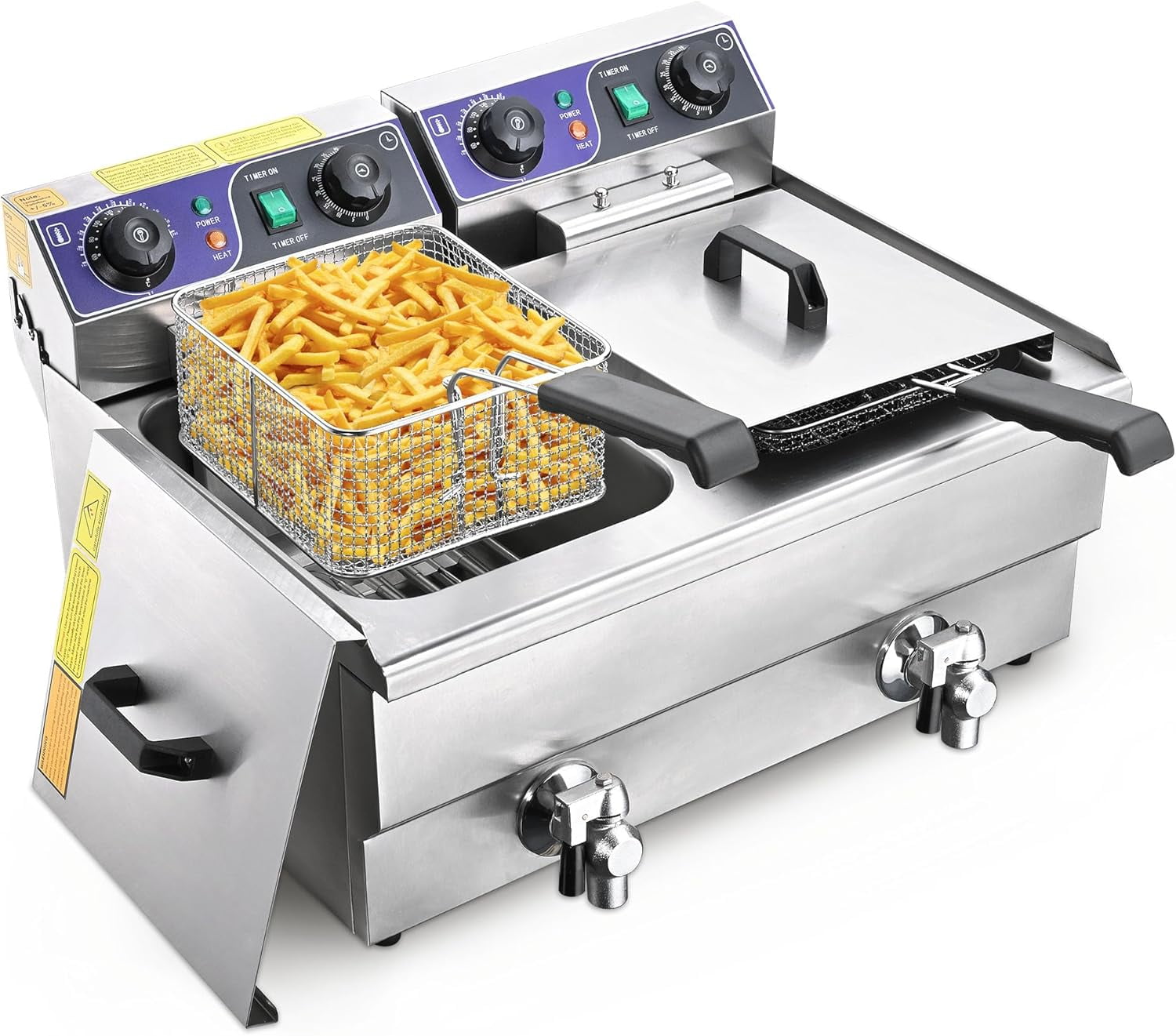 WeChef Electric Deep Fryer 23.4L 3000W Fryer w/Time Control and Oil Filtration Dual Removable ...