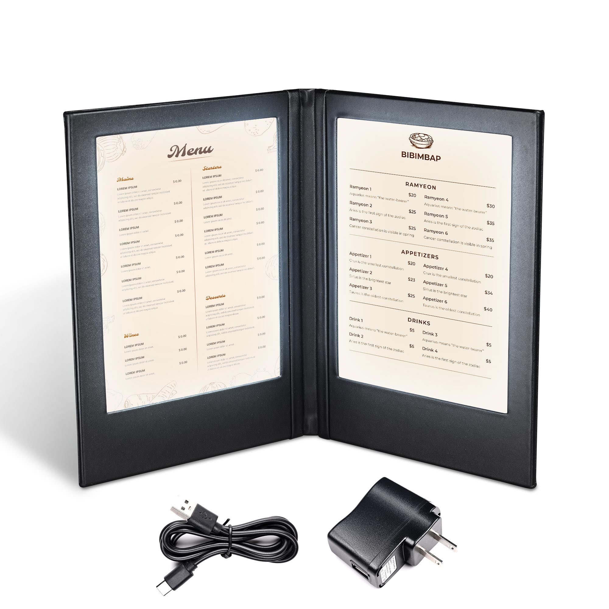 WeChef LED Back Lit Light Menu Holder Cover Folding Double Panel Fits 5 ...