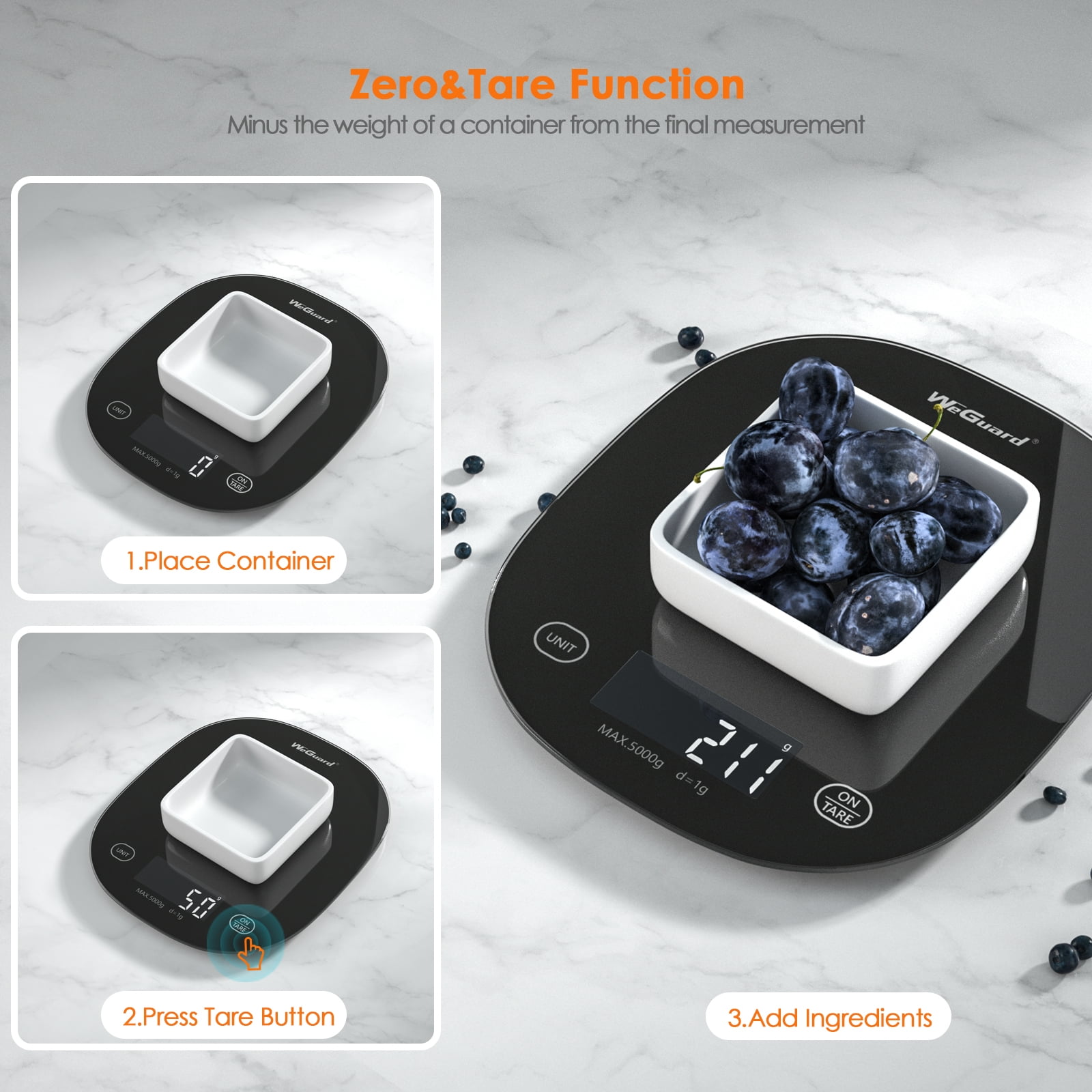 WeGuard Digital Food Scale Kitchen Scale,1g/0.1oz Precise Graduation,5 ...