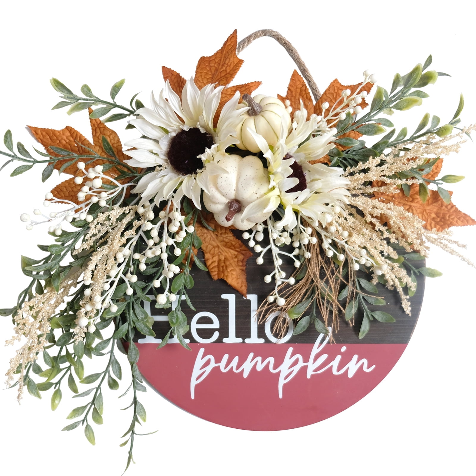 WePro Hello Pumpkin Wreath Sign for Front Door, Artificial flower ...