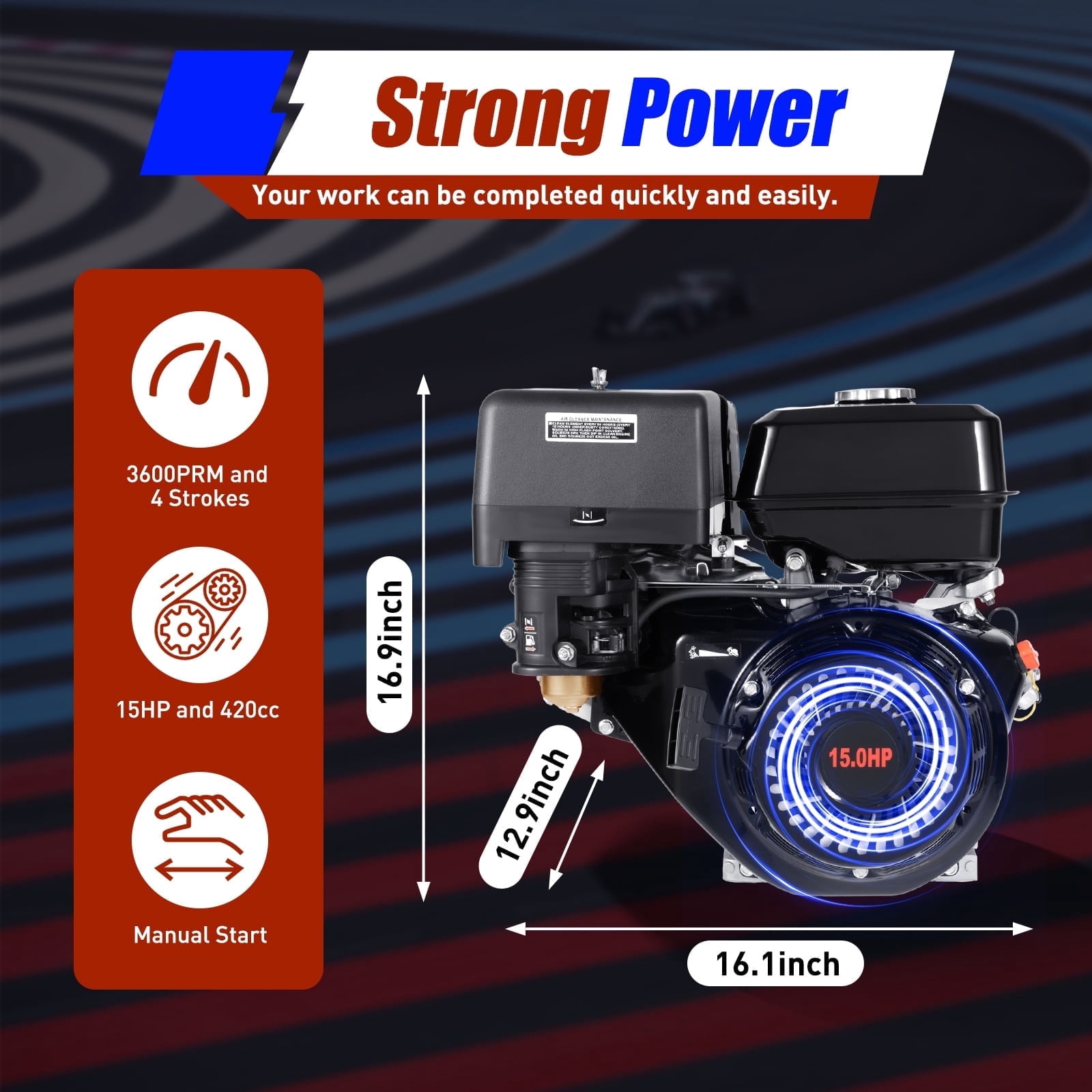 WeShop123 15 HP 4 Stroke Forced Air Cooling Gasoline Motor Engine ...