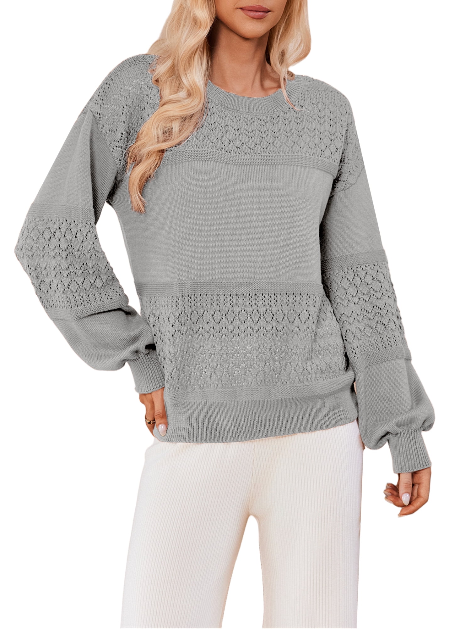 Weardear Womens Fall Crew Neck Sweaters Lightweight Knit Long Sleeve ...