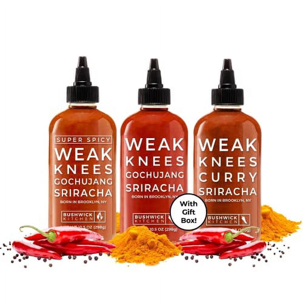 Weak Knees Sriracha Hot Sauce Gift Set, Three (3) Bottles of Medium to ...