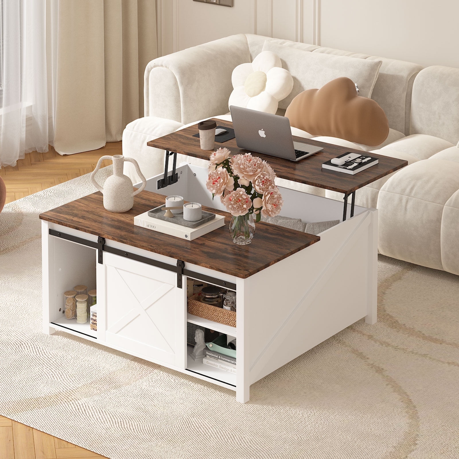 Waleaf Wooden Coffee Table, Lift Top Coffee Table with Large Hidden ...