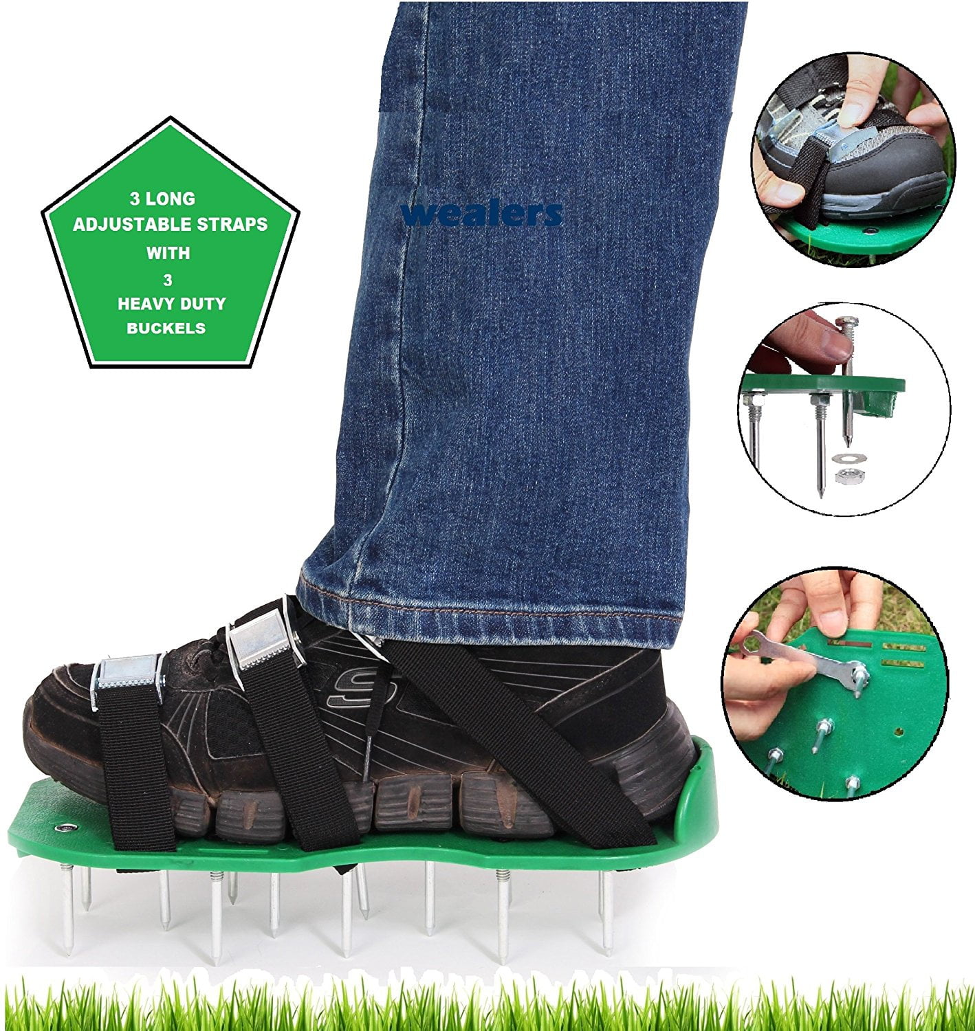 Wealers Green Spiked Lawn Aerator Foot Shoe Set, with Heavy Duty Metal ...