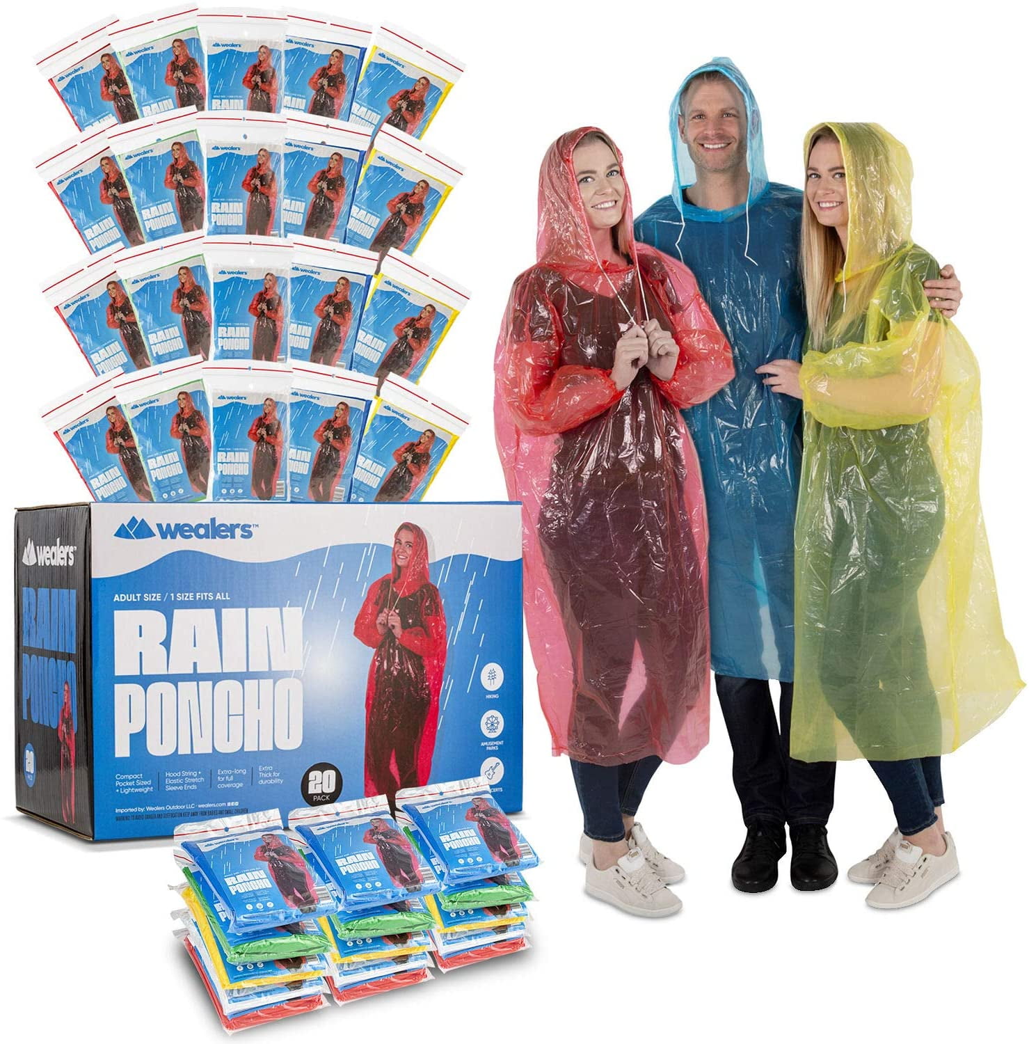 Wealers Rain Poncho Bulk Pack Disposable Ponchos Adults Emergency ...