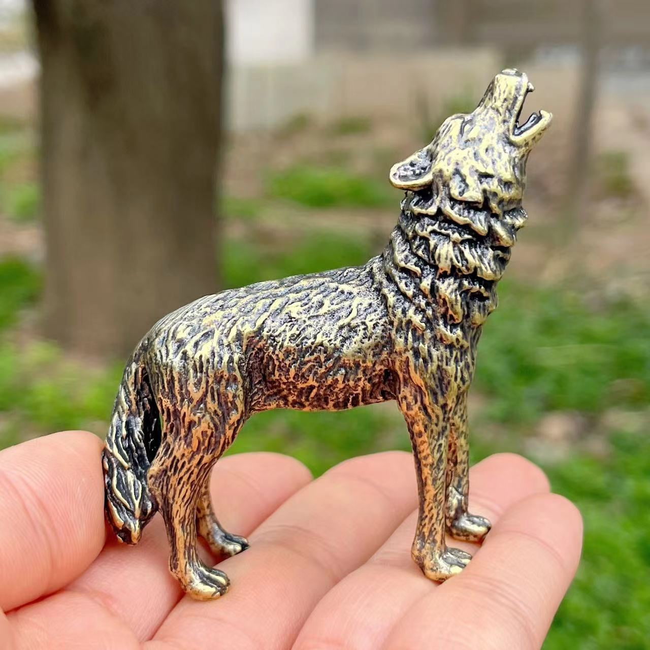 Wealth Copper Brass Howling Wolf Statue Craft,Carved Feng shui Animal ...