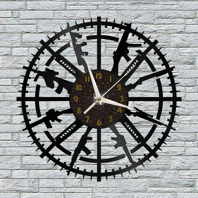 Weapon Firearms Gun Vinyl Wall Clock, Vinyl Record Clock Wall Art ...