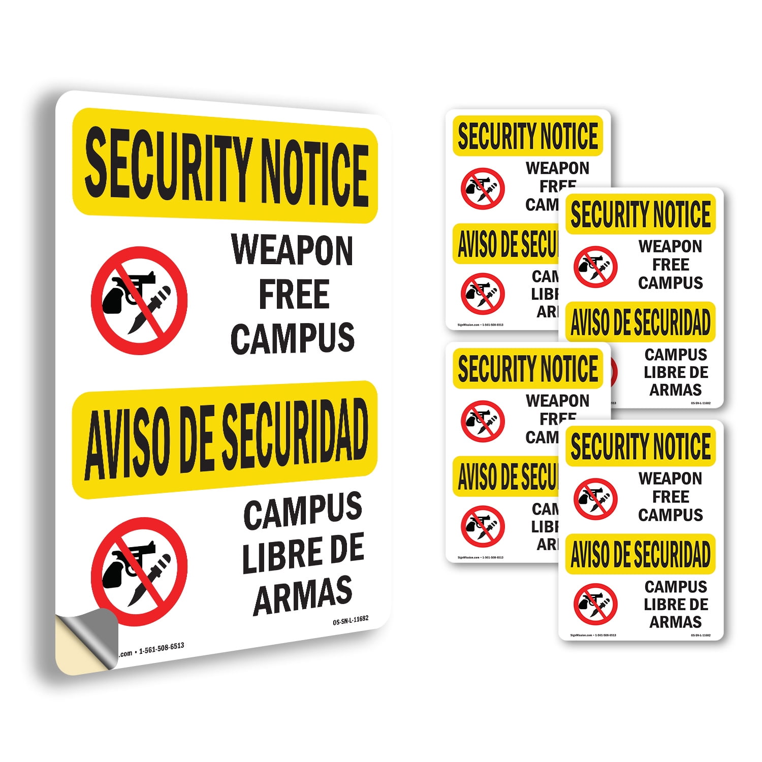 Weapon Free Campus Bilingual OSHA Security Notice Vinyl Decal Label 18 ...