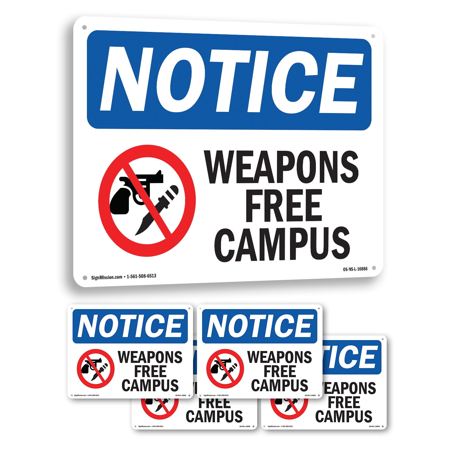 Weapon Free Campus OSHA Notice Aluminum Sign 10 Inch x 7 Inch - 5 Pack ...