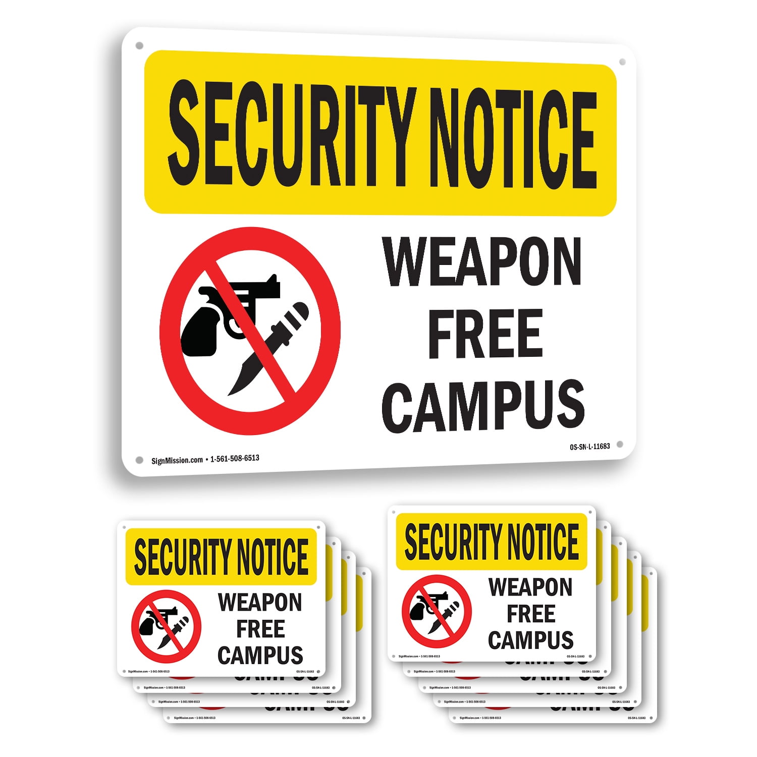 Weapon Free Campus OSHA Security Notice Rigid Plastic Sign 10 Inch x 7 ...