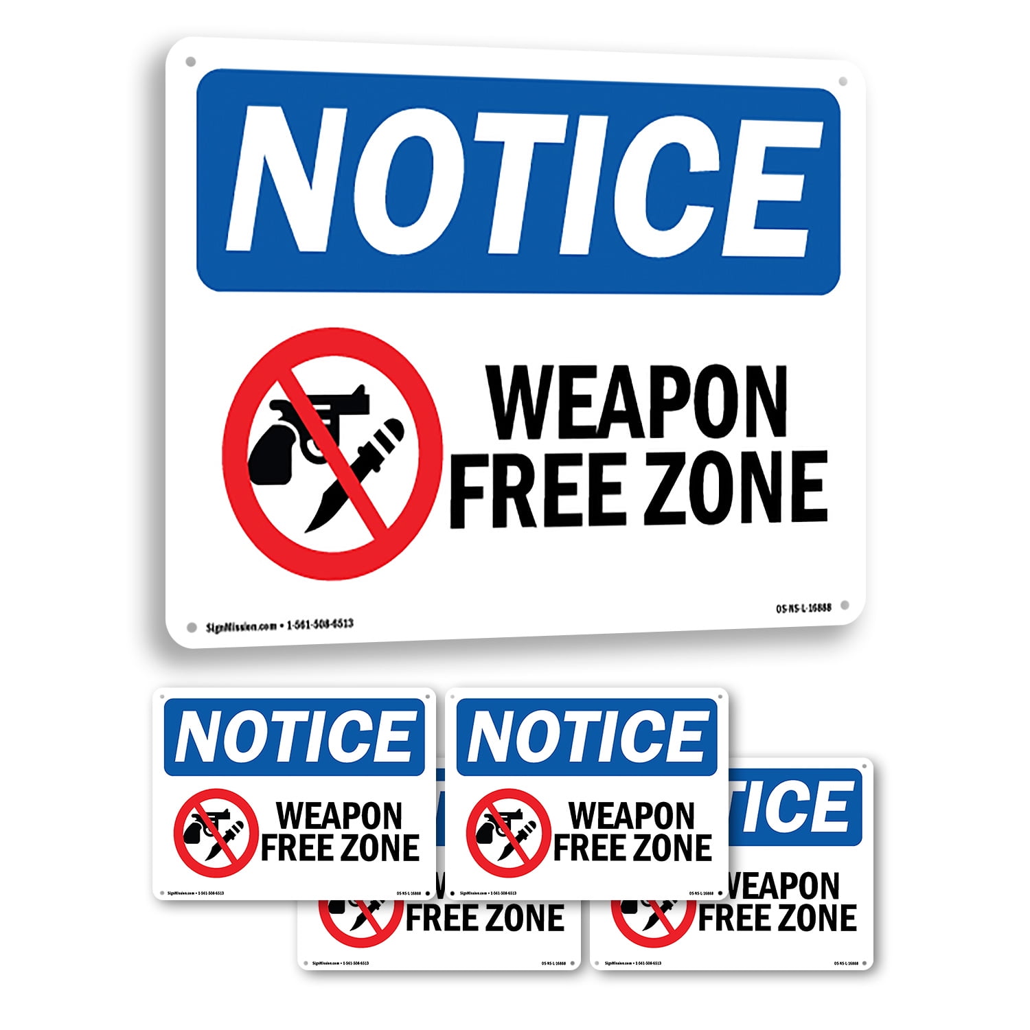 Weapon Free Zone OSHA Notice Aluminum Sign 18 Inch x 12 Inch - 5 Pack ...