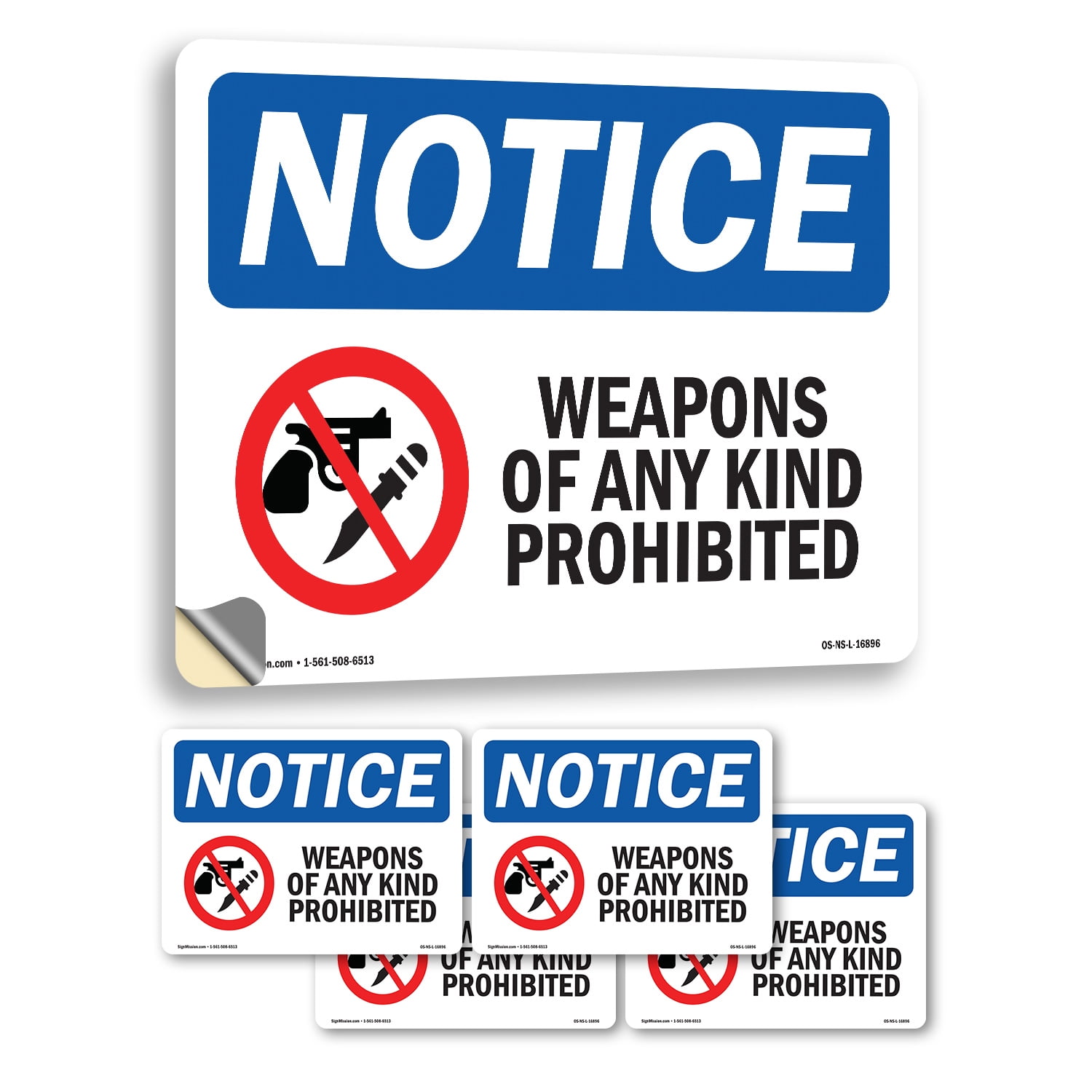 Weapons Of Any Kind Prohibited OSHA Notice Vinyl Decal Label 24 Inch x ...