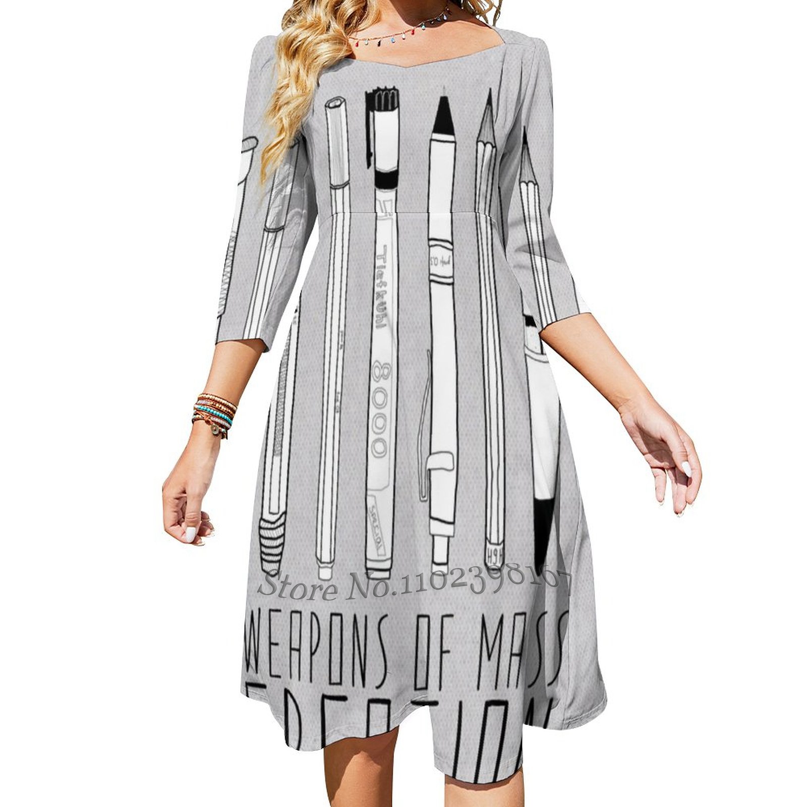 Weapons Of Mass ( On Grey ) Square Neck Dress New Plus Size Elegant ...