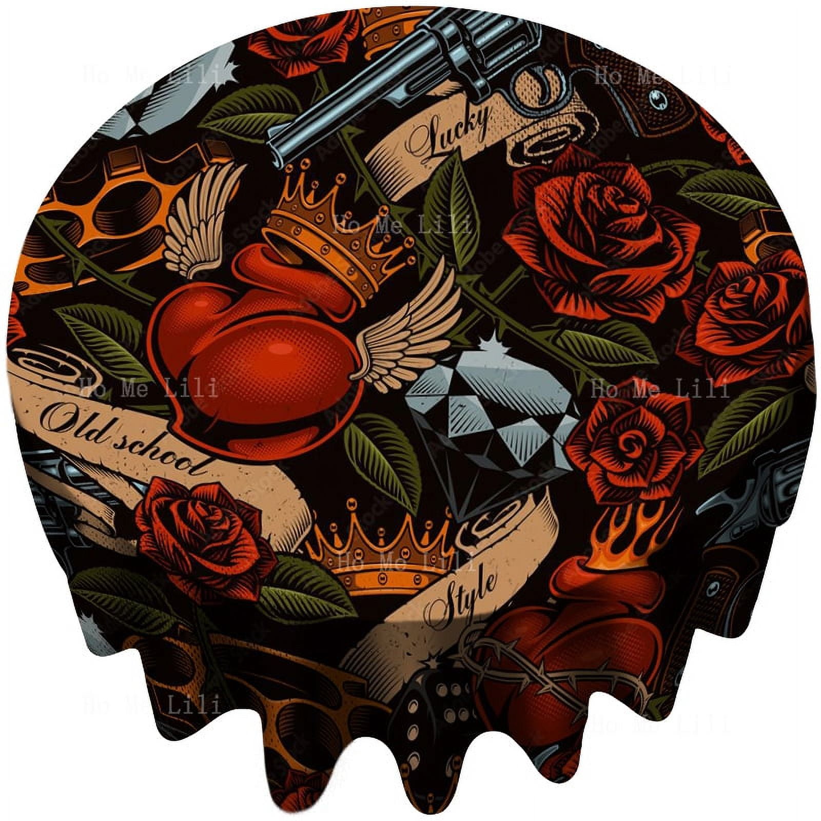 Weapons Pistols Bullet And Rose Flowers Old School Tattoo Designs Oil ...