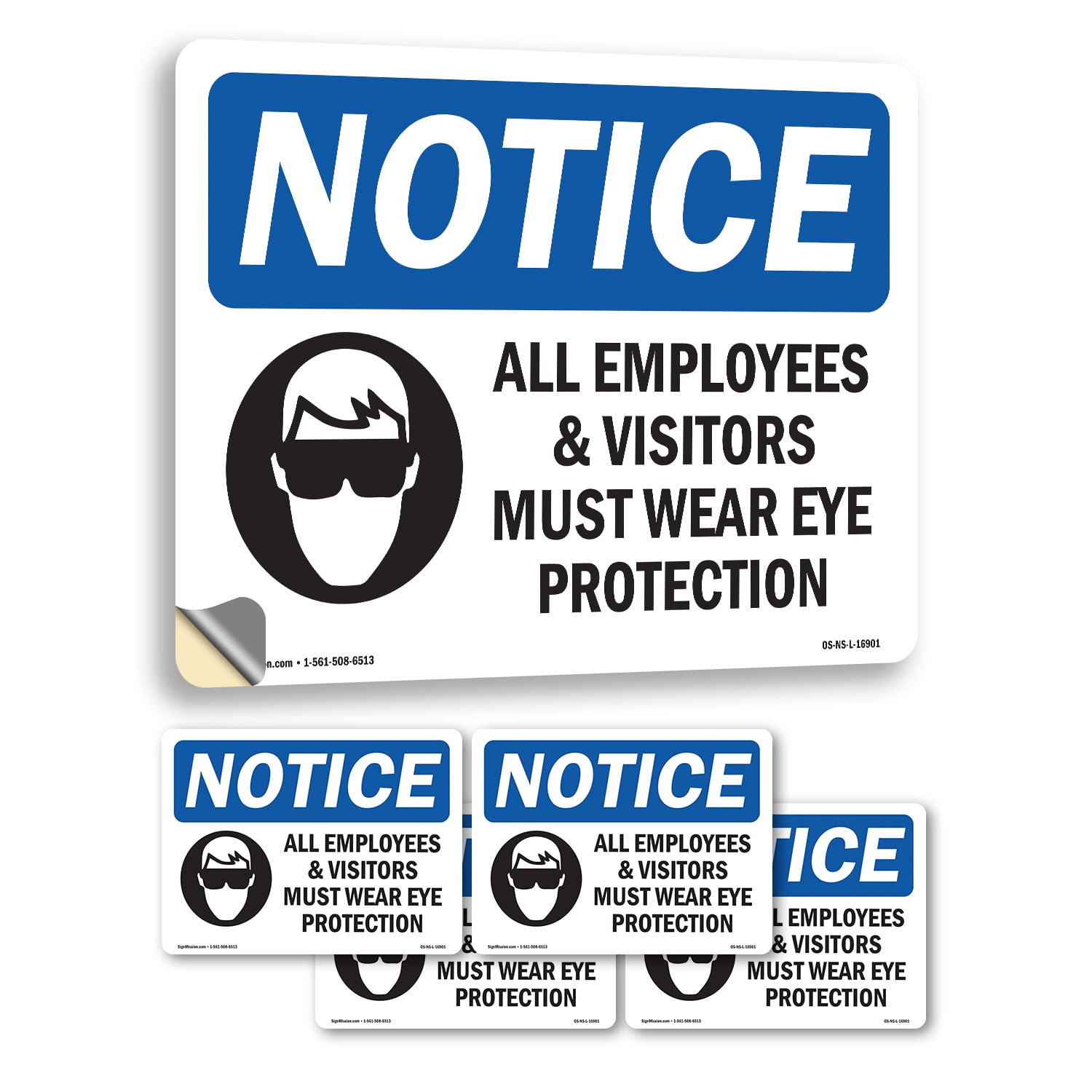 Wear Eye Protection With Symbol OSHA Notice Vinyl Decal Label 18 Inch x ...