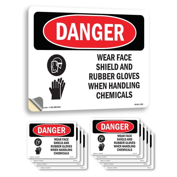 Wear Face Shield And Rubber Gloves Chemicals OSHA Danger Vinyl Decal ...