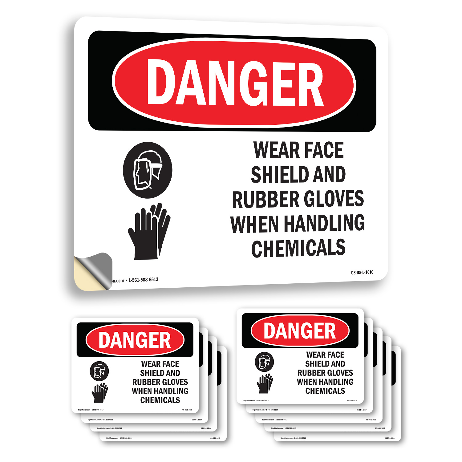 Wear Face Shield And Rubber Gloves Chemicals OSHA Danger Vinyl Decal ...