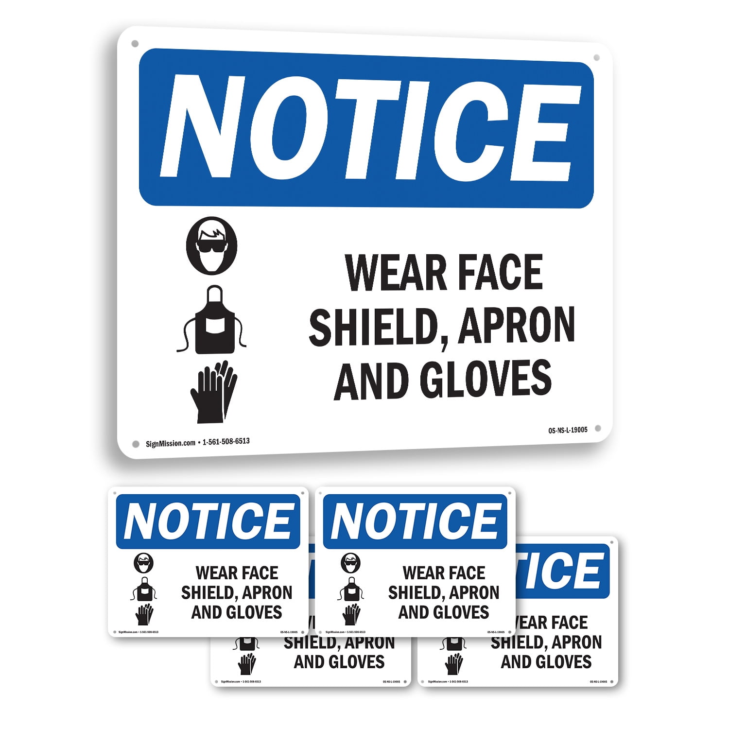 Wear Face Shield Apron And Gloves OSHA Notice Rigid Plastic Sign 10 ...