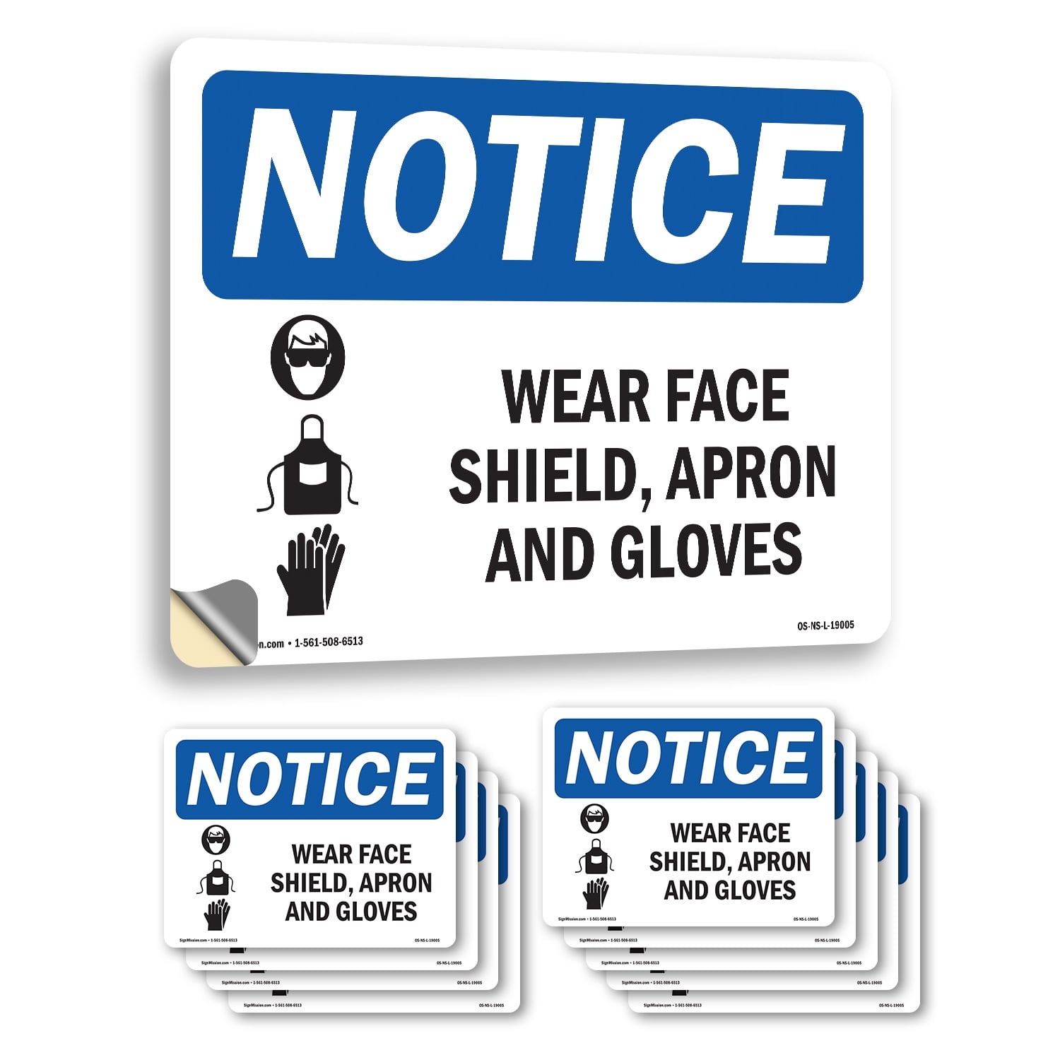 Wear Face Shield Apron And Gloves With Symbol OSHA Notice Vinyl Decal ...