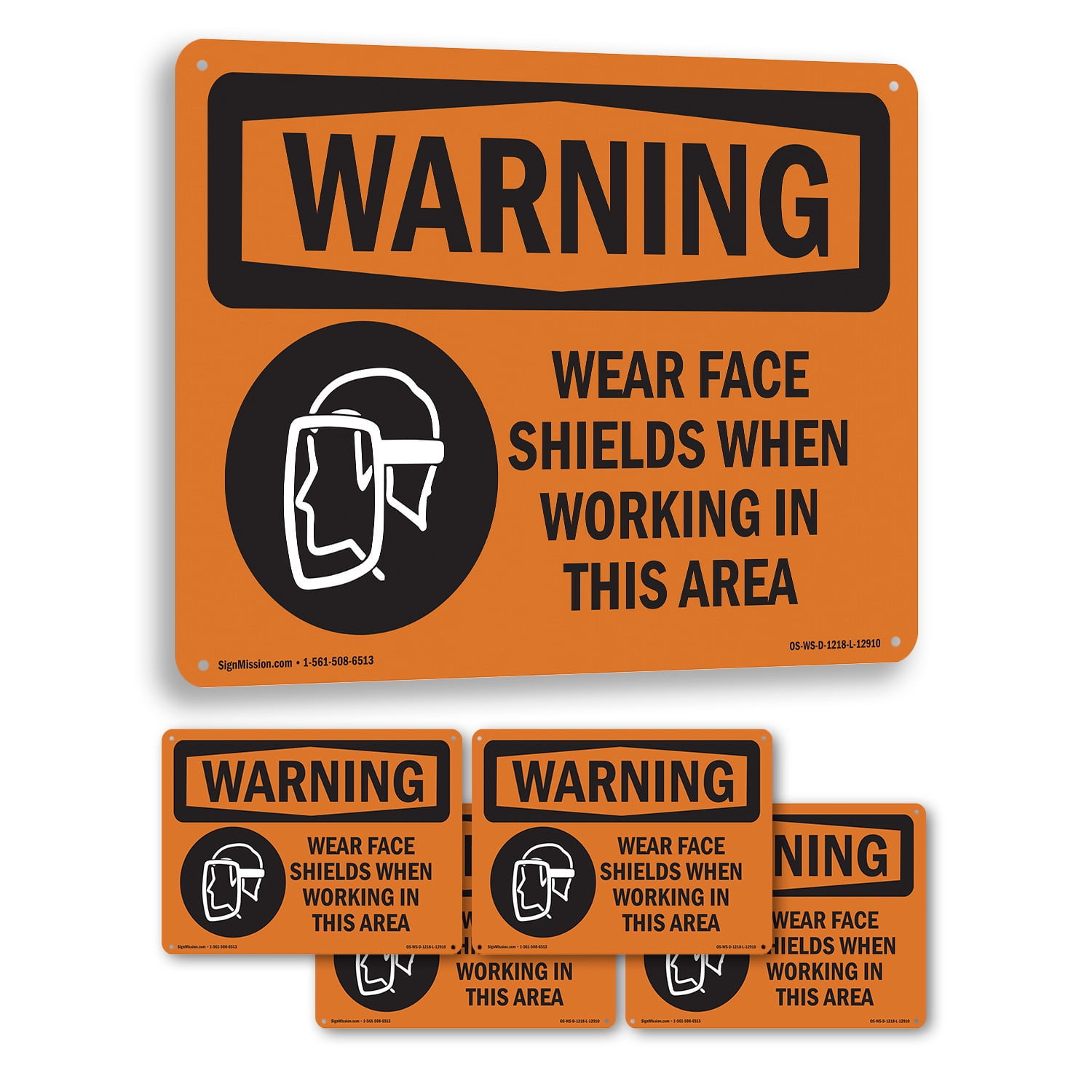 Wear Face Shields When Working In This Area OSHA WARNING Rigid Plastic ...