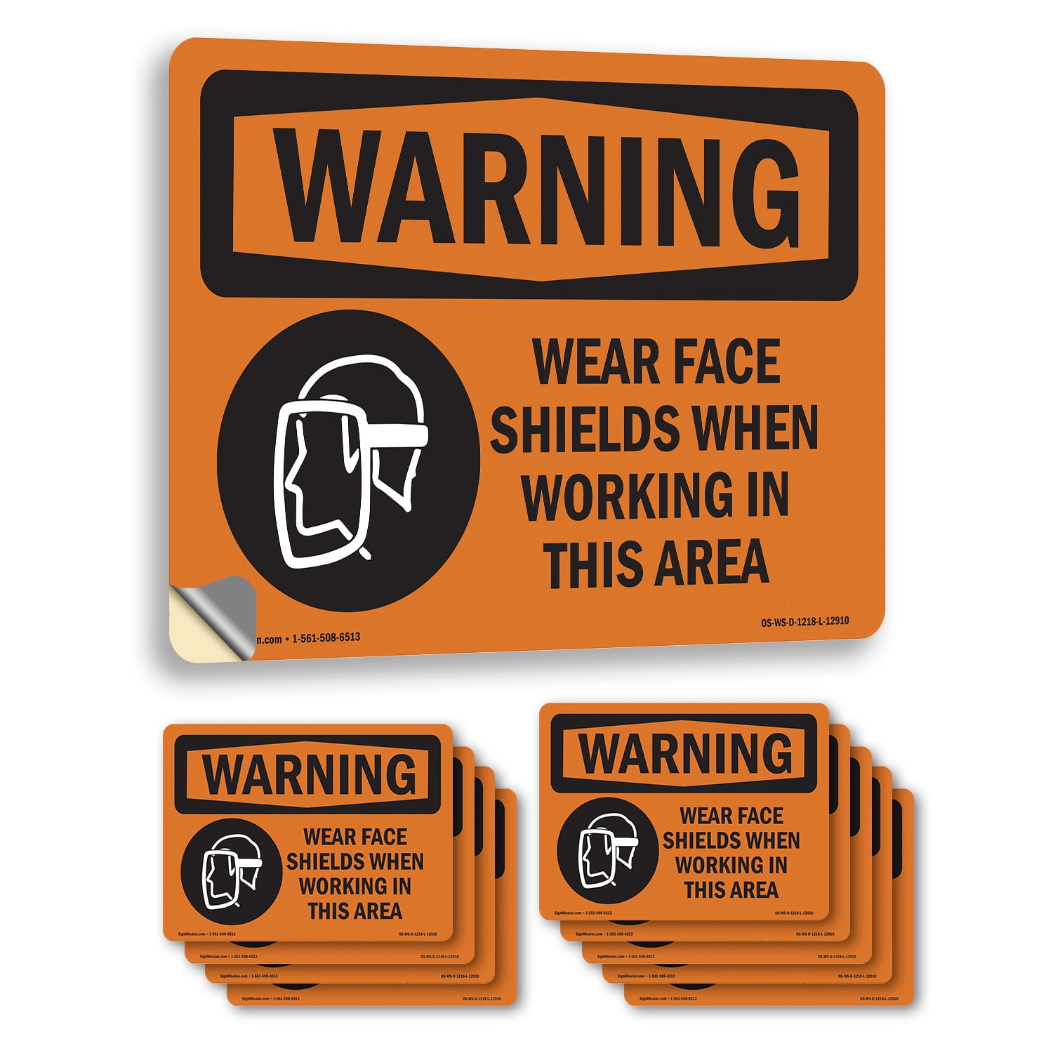 Wear Face Shields When Working In This Area OSHA WARNING Vinyl Decal ...