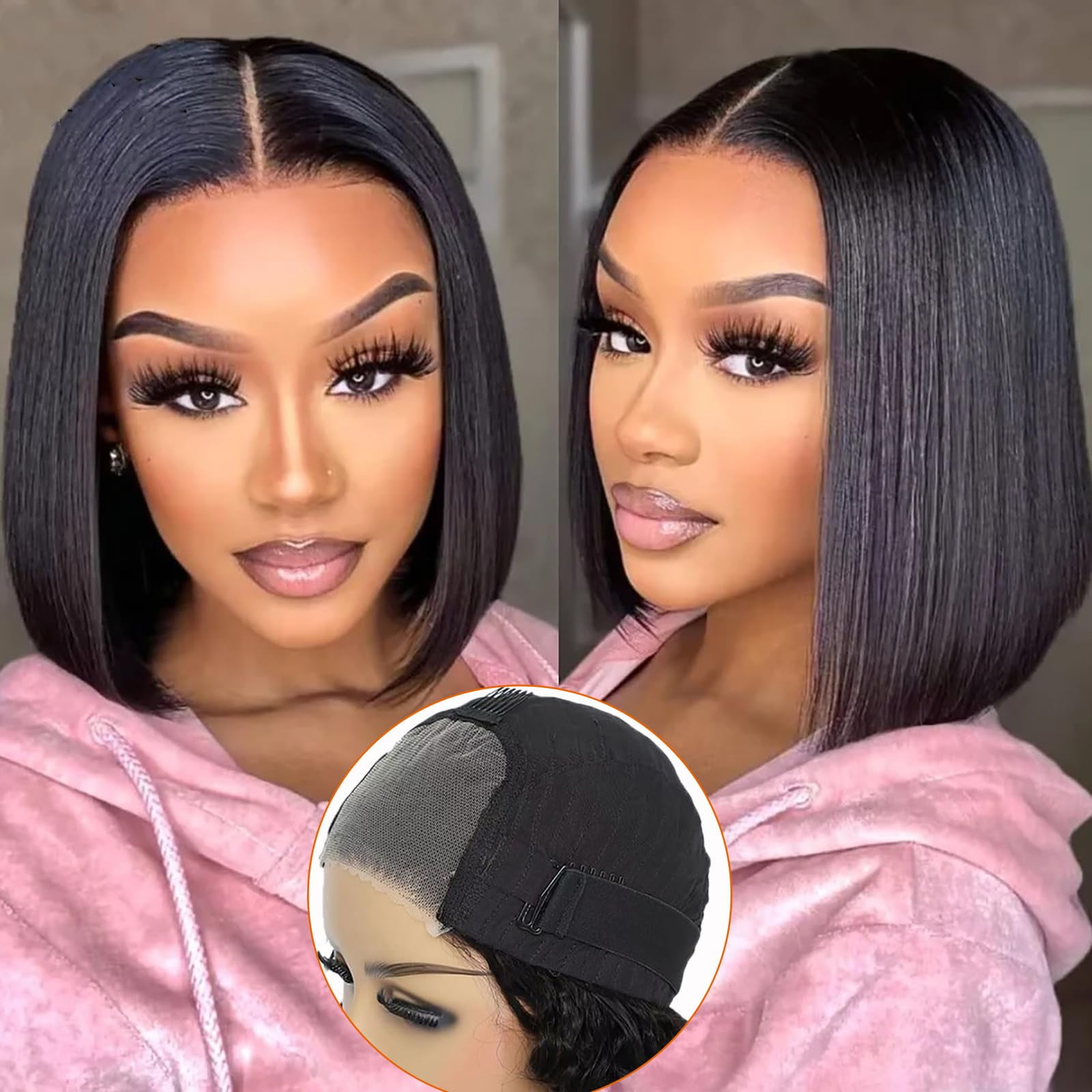 Wear and Go Glueless Wigs Bob Human Hair Pre Plucked 12 inch Bob Wig ...